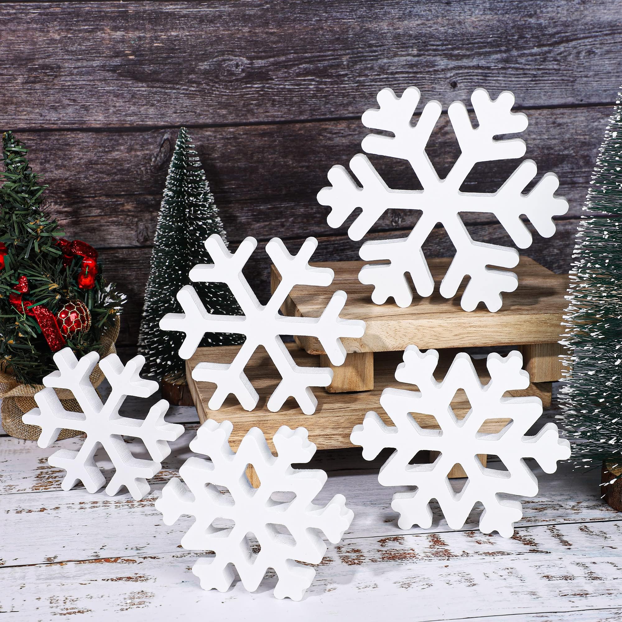 Amazon.com: Purpeak 6 Pcs Christmas Winter Snowflake Wooden Decor ...