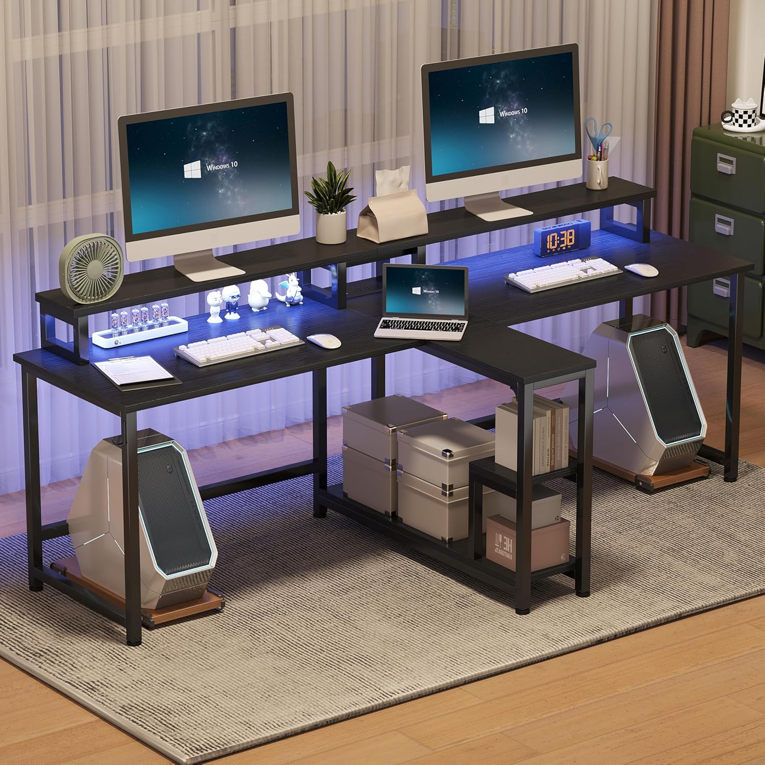 Amazon.com: MUTUN Two Person Desk with LED Light, 83.7 Inch Computer ...