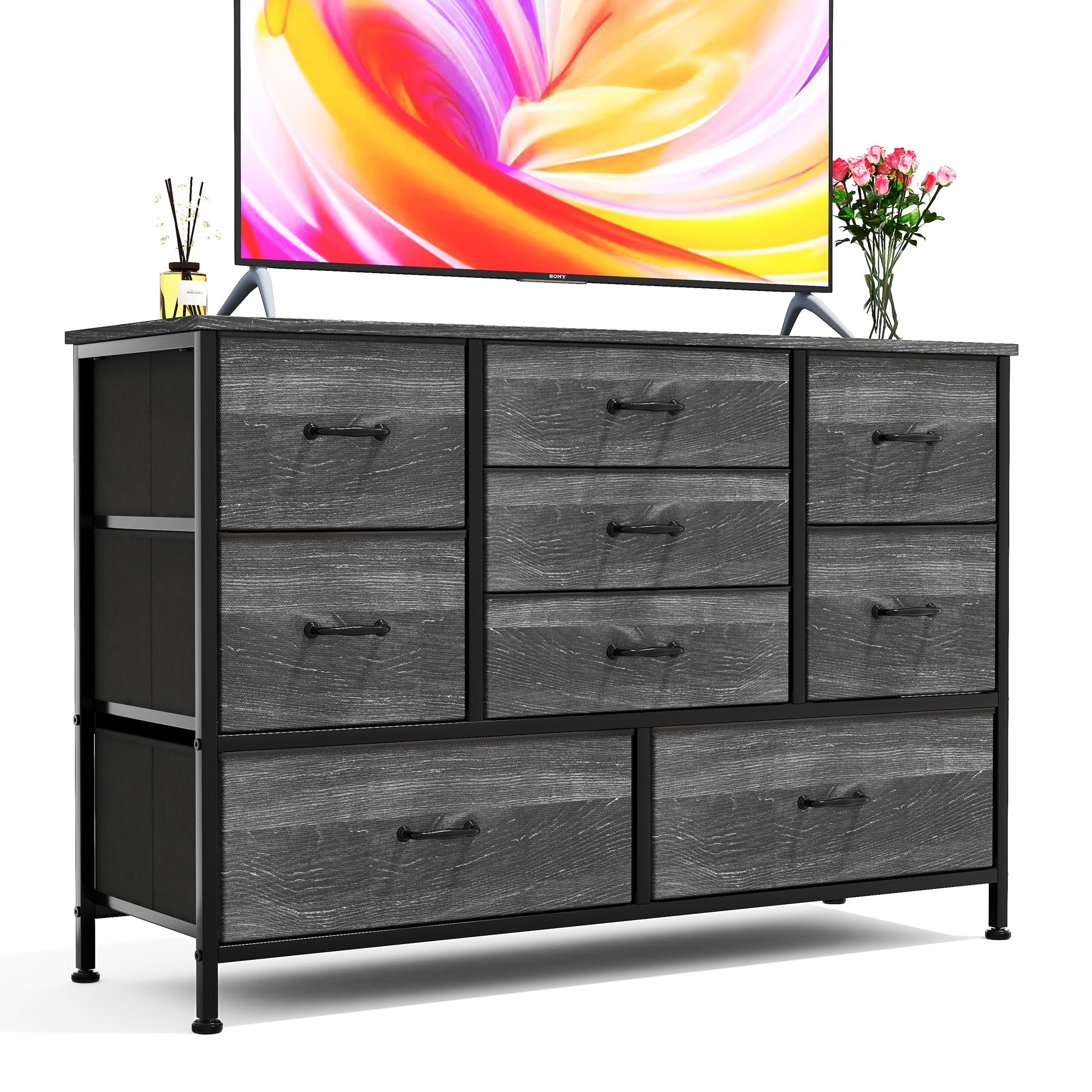 Flrrtenv 9 Drawers Dresser Storage, Bedroom Chest of Drawers, TV Stand ...