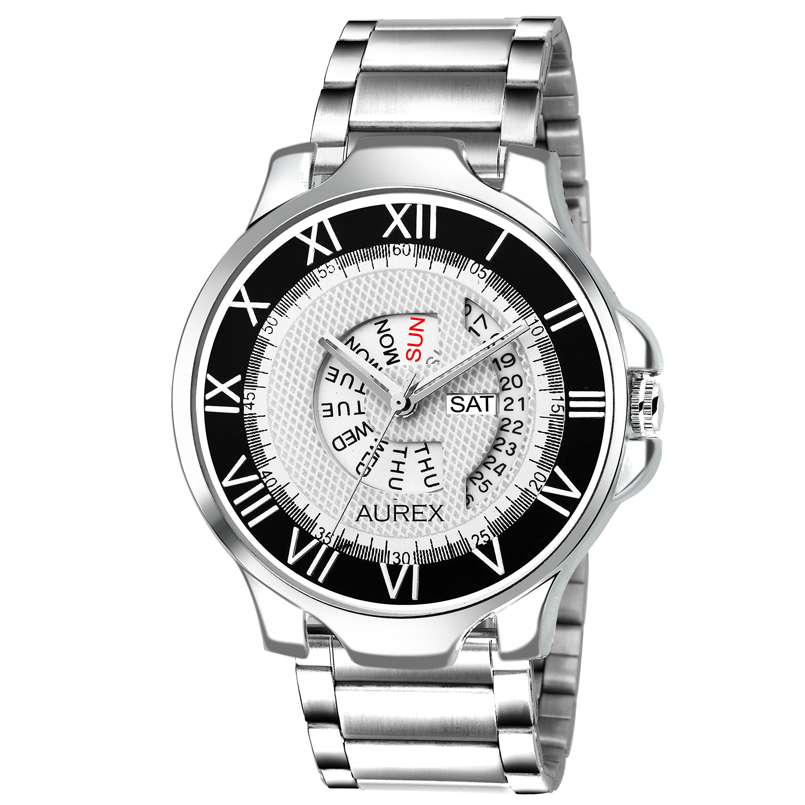 AUREX Analogue Men's Watch (White Dial Silver Colored Strap) : Amazon ...