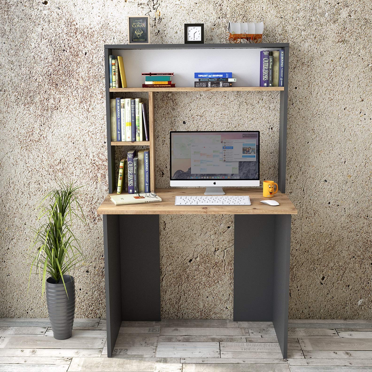Yurupa Computer Desk,Office Desk,Workstation With Shelf,Desk with Wall ...