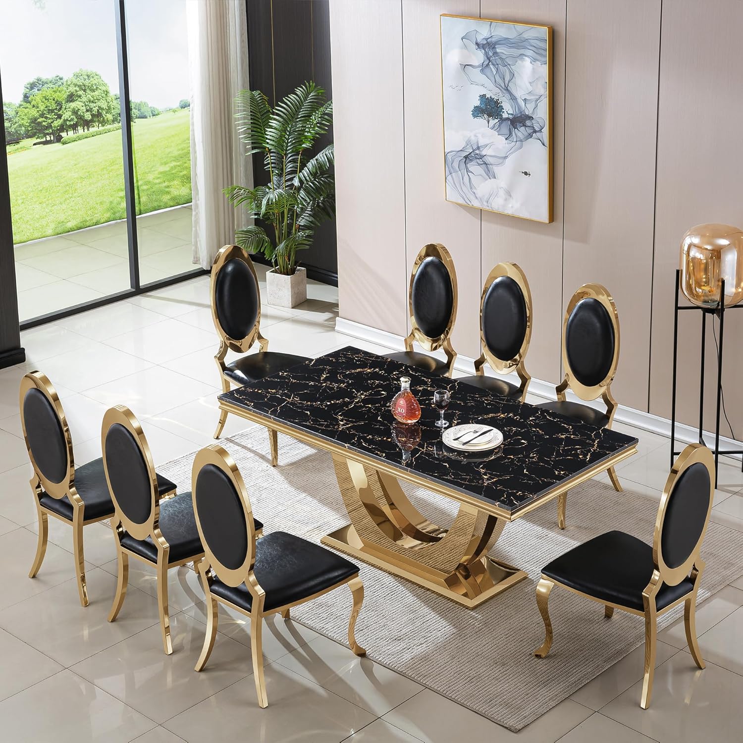 Amazon.com - Marble Dining Table Set for 8, Luxury Gold Kitchen Table ...