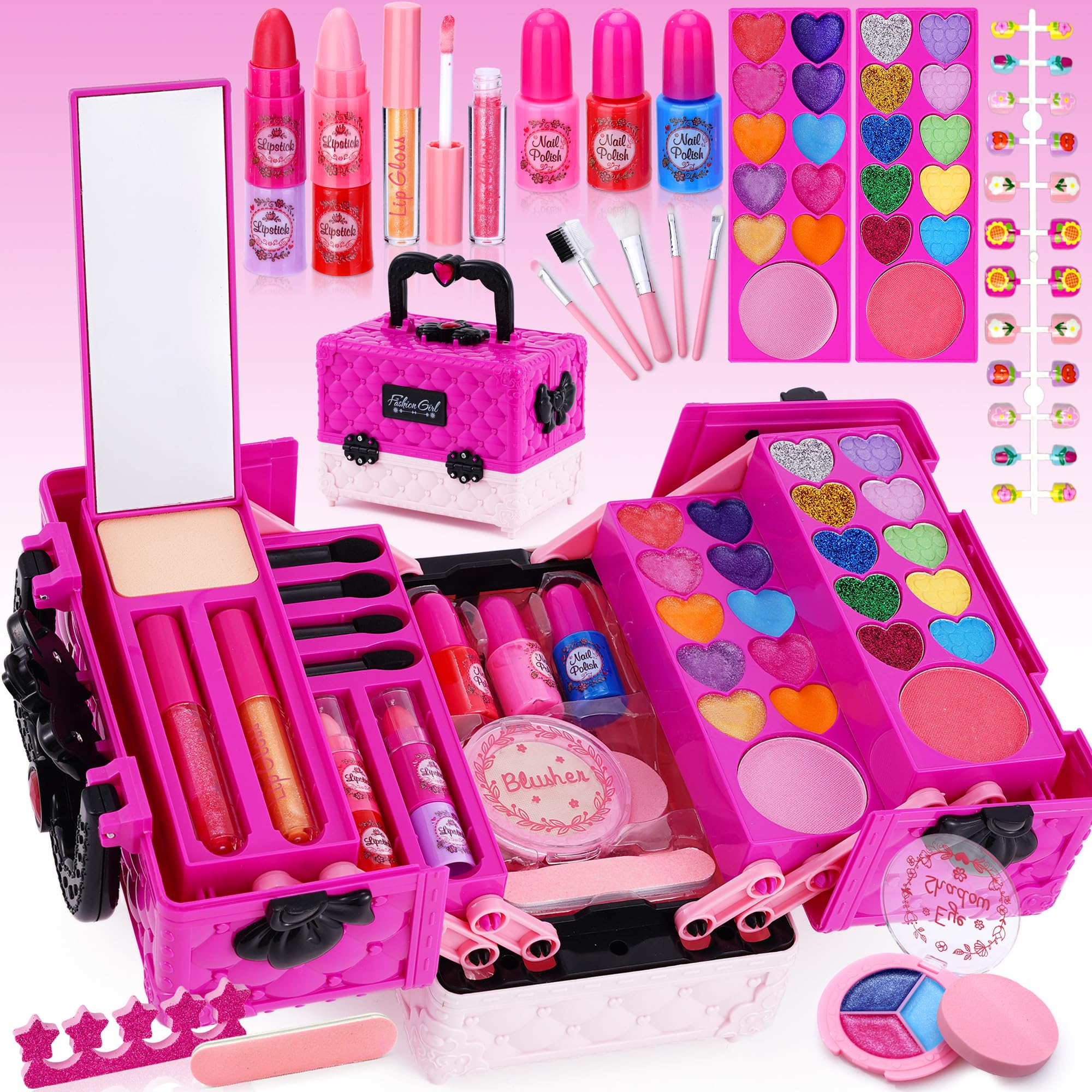 Lubibi 67Pcs Kids Makeup Sets For Girls, Washable Kids Make Up Kit ...