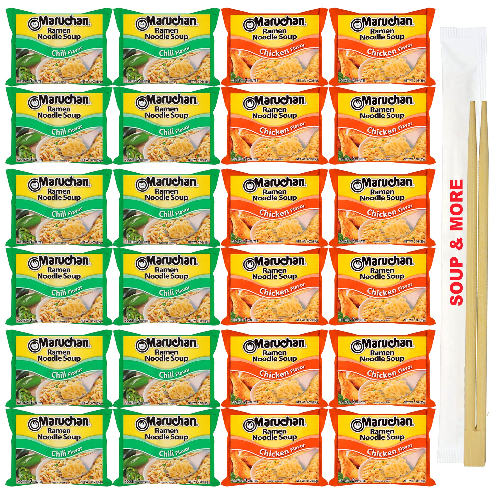 Buy Maruchan Ramen Instant Soup Noodles Packs 24 Count - 12 Chili, 12 ...