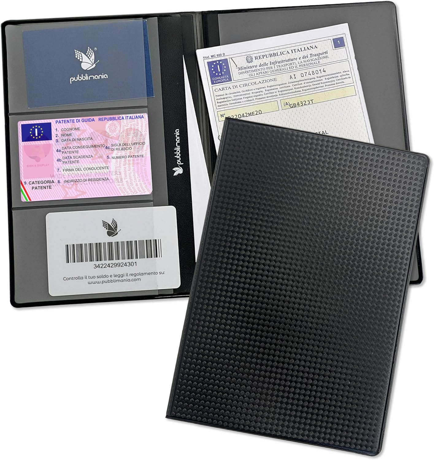 pubblimania Portadocumenti Tipo Carbonio per Auto Moto, chiusura a due ante Made in Italy. Per ...