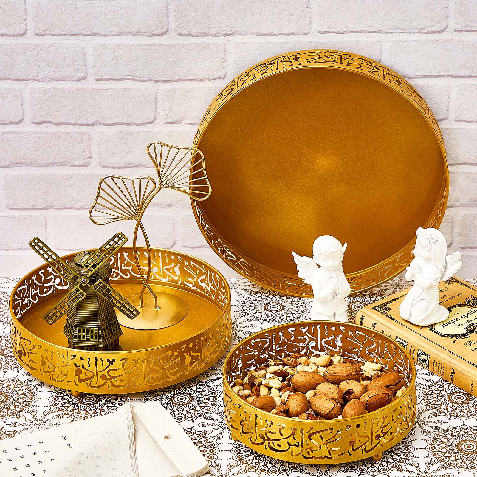 3 Pieces Ramadan Eid Plate Iron Serving Tray Eid Ramadan Platter Islam ...