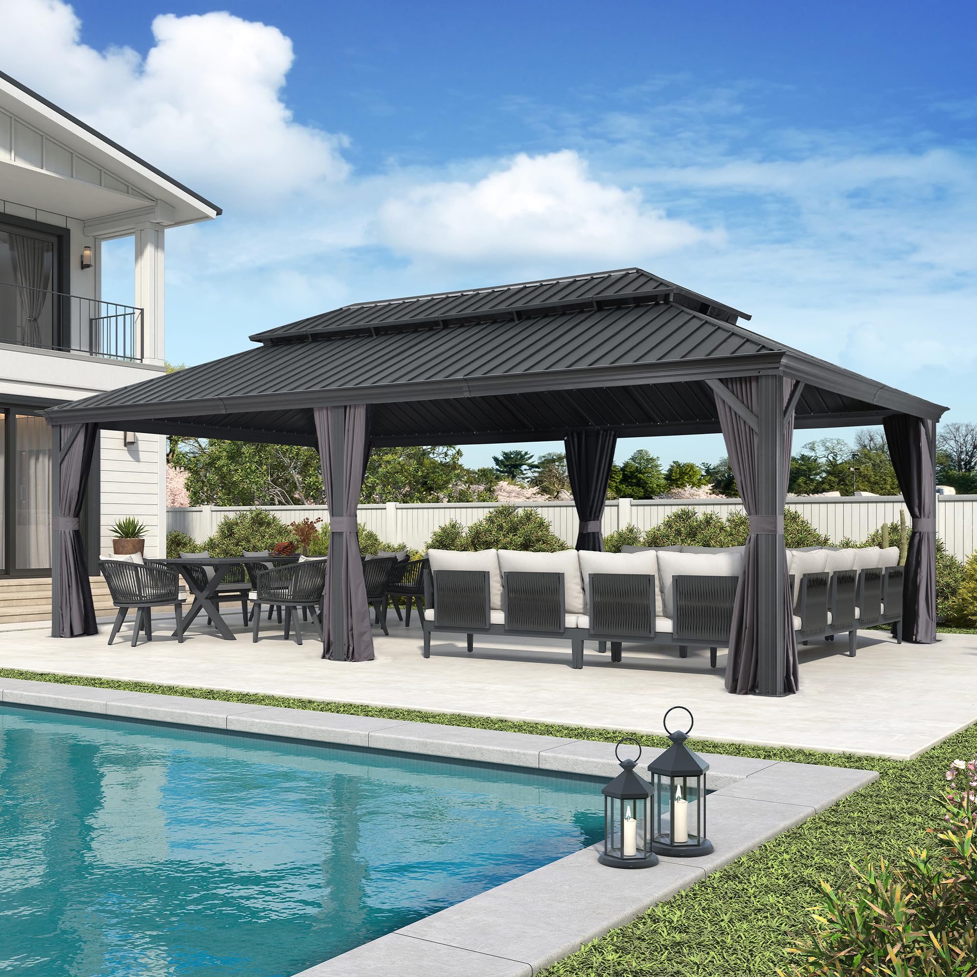 Amazon.com : PURPLE LEAF 14' X 24' Outdoor Hardtop Gazebo Aluminum ...