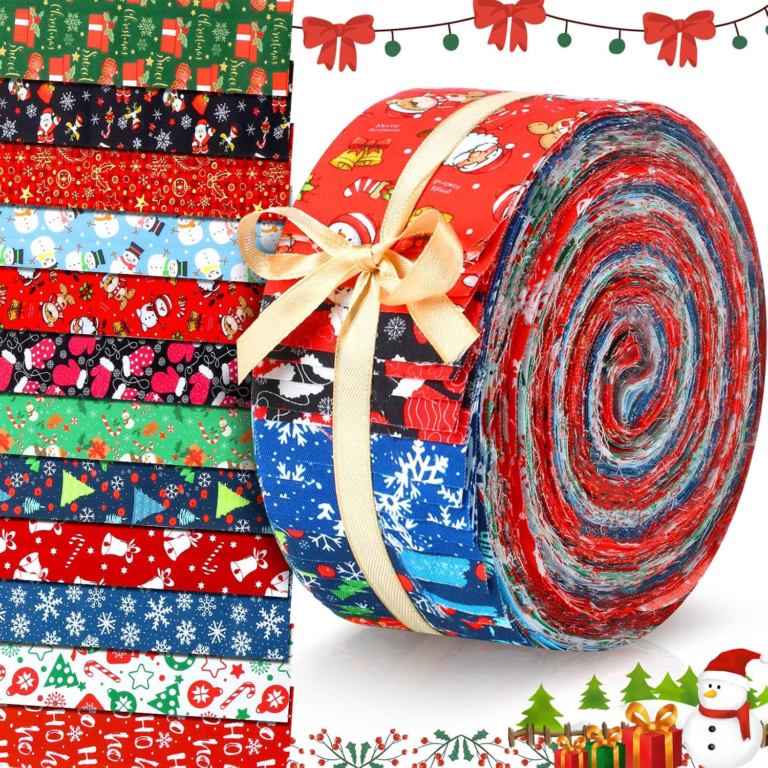 Amazon.com: Ganeen 60 Pcs Christmas Jelly Fabric Cotton Quilting Strips ...