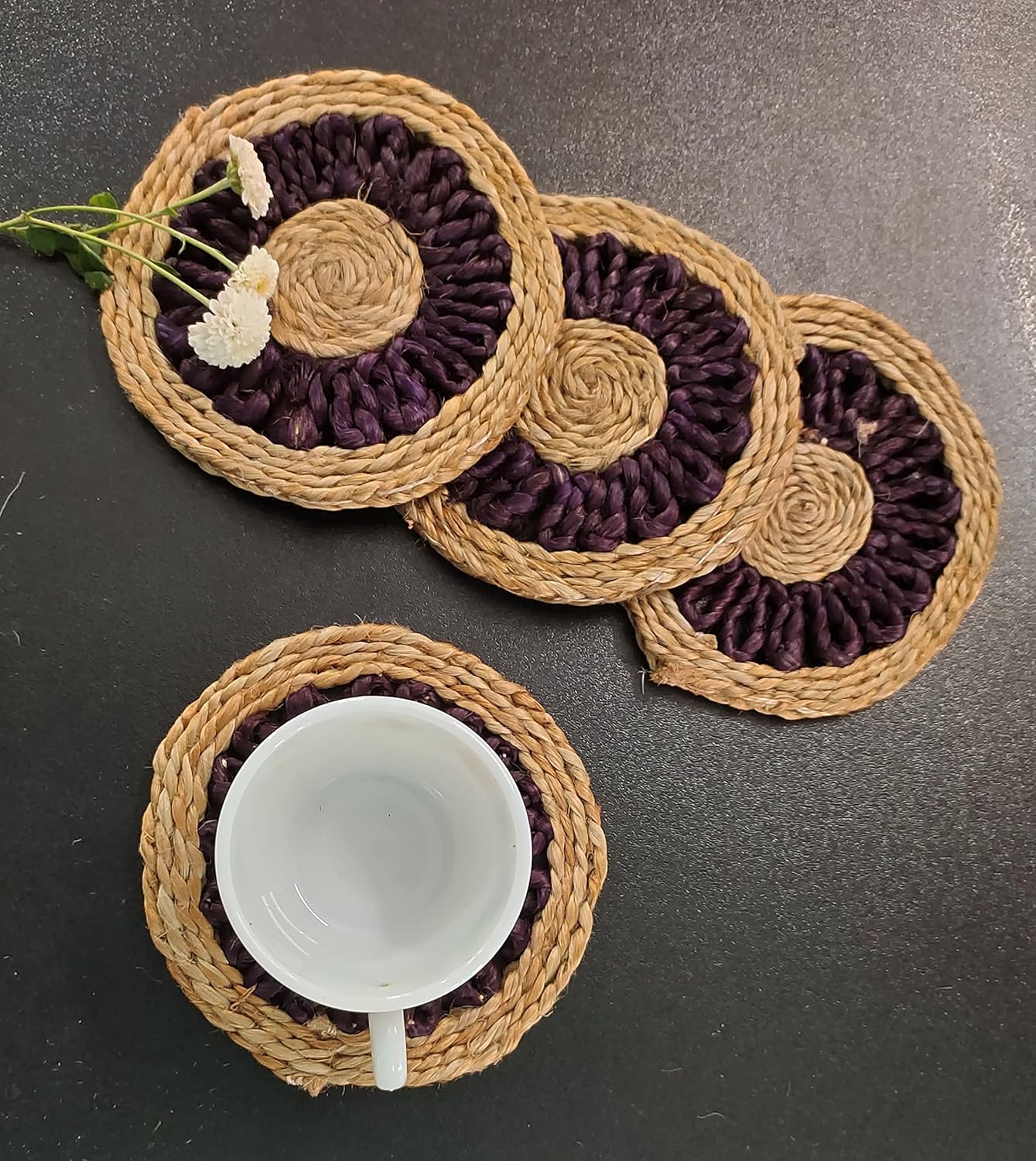 Experience The Timeless Charm of Handmade Jute Tea Coasters from Mukherjee Handicrafts (Set of 4 ...