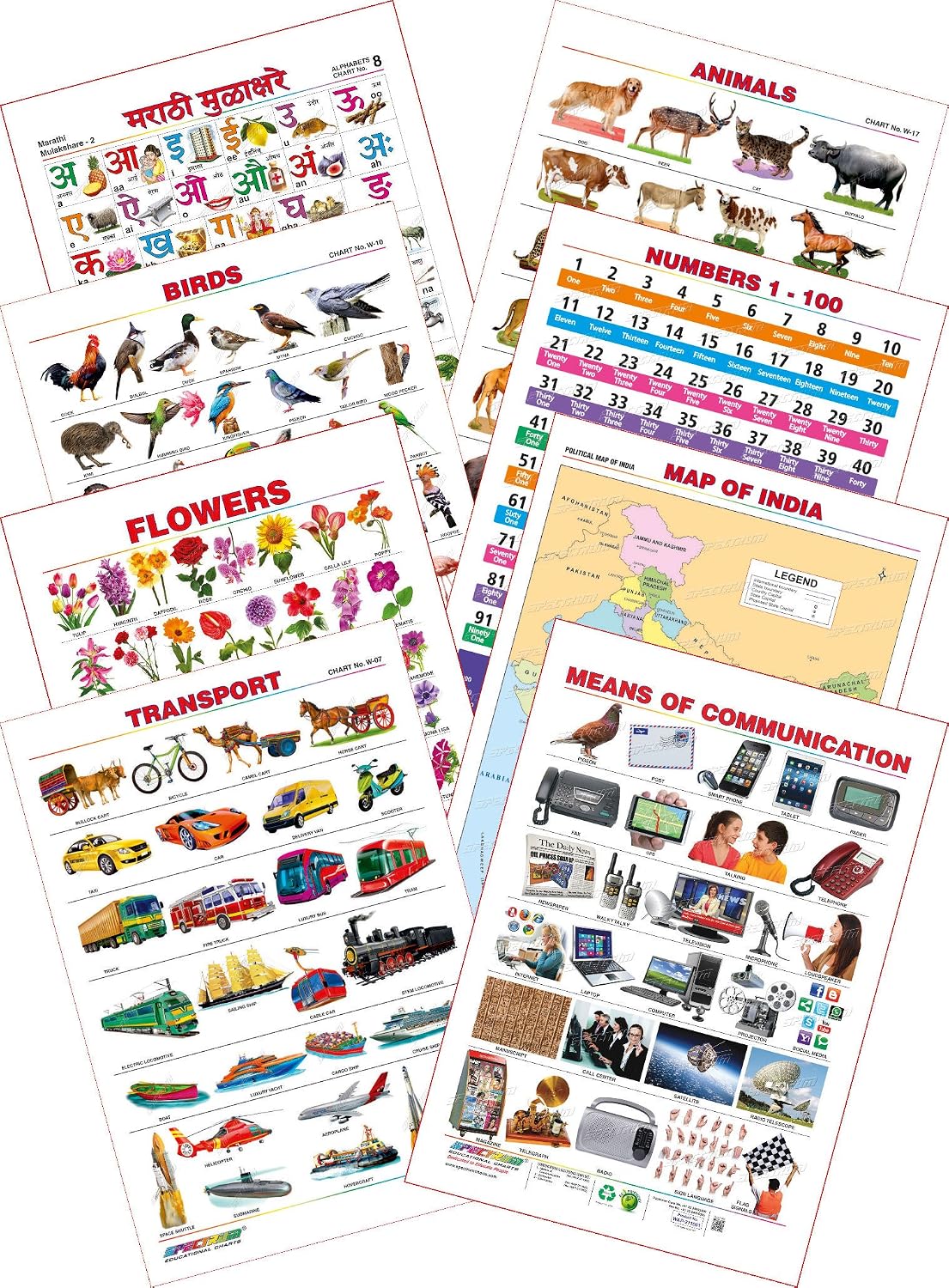 Spectrum Educational Mini Wall Chart (Set of 8) : Set 26 ( Marathi ...