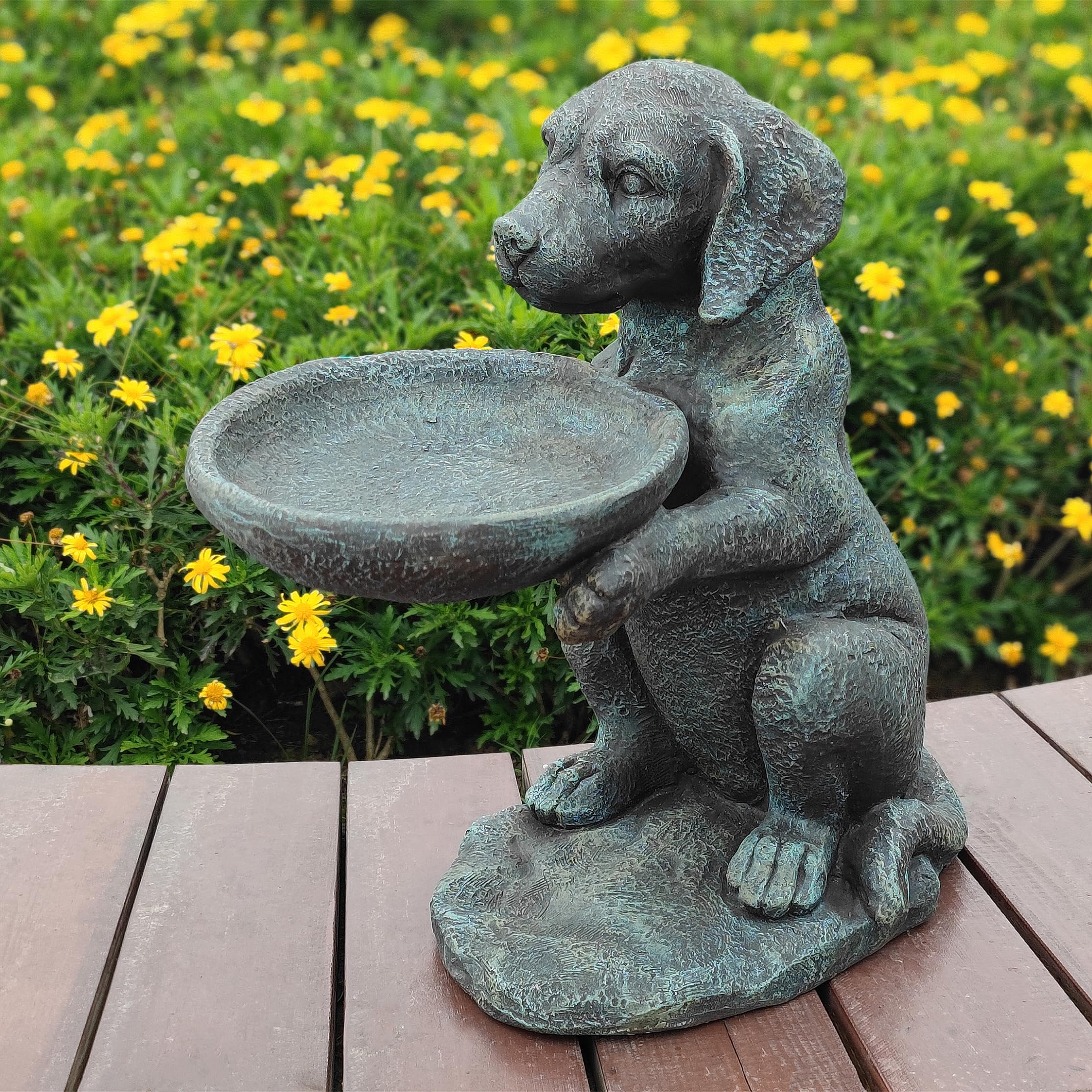Amazon.com : OUTOUR Dog Statues Outdoor with Birdbath Bird Feeder MGO ...