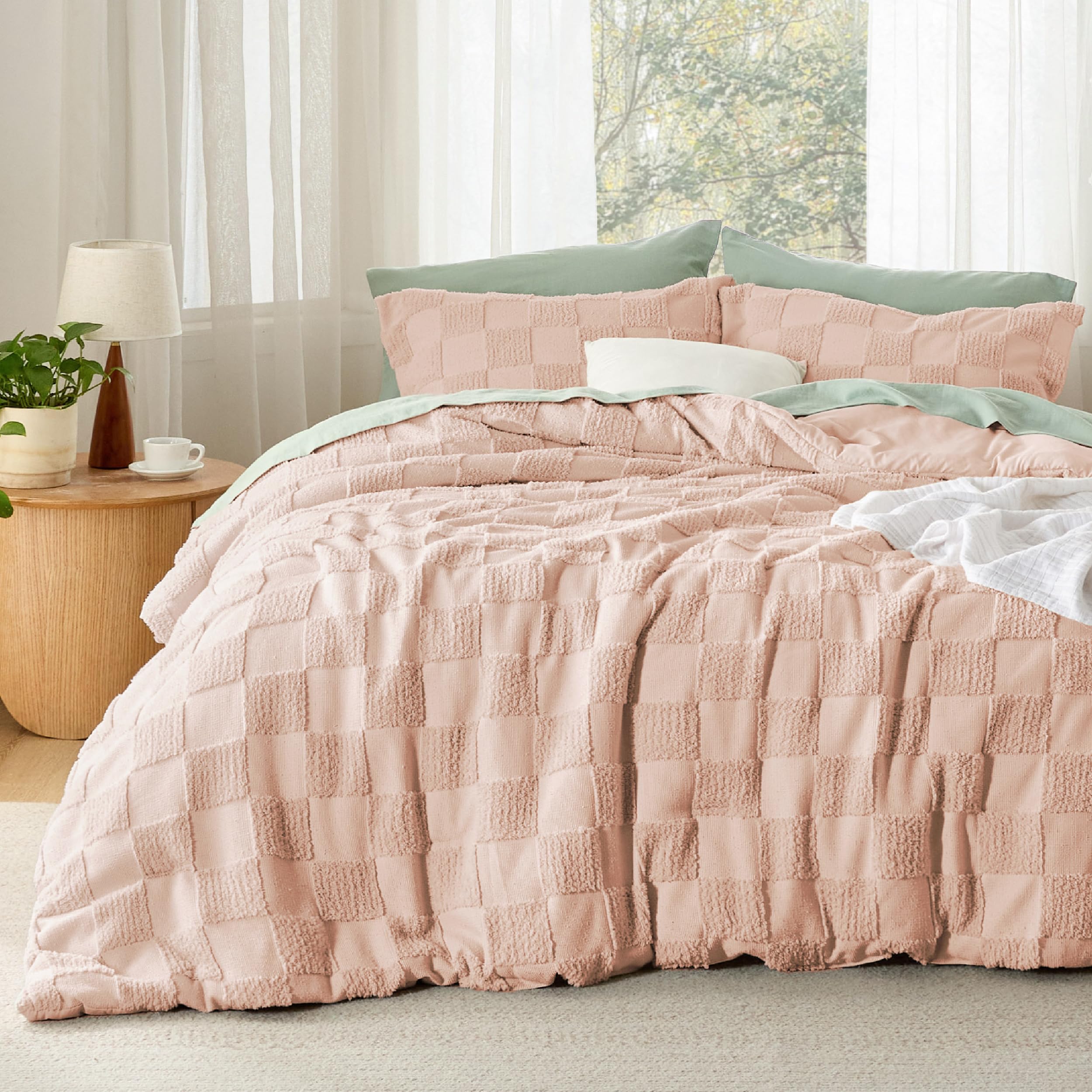 Amazon.com: Bedsure Queen Size Comforter Set Dusty Rose, Boho Tufted ...