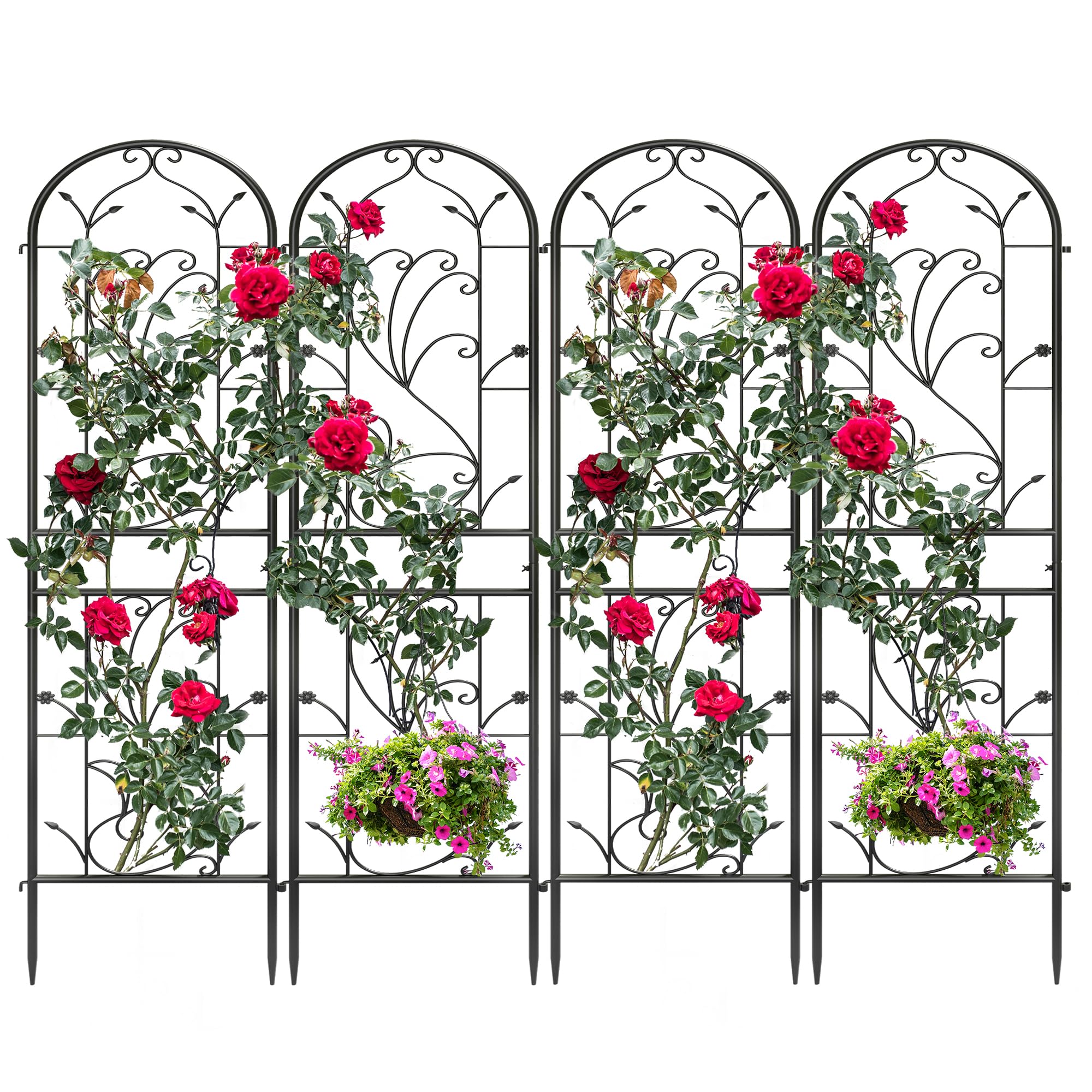 Snapklik.com : 4 Pack 87x20in Garden Arch Trellises, Black Metal Coated ...