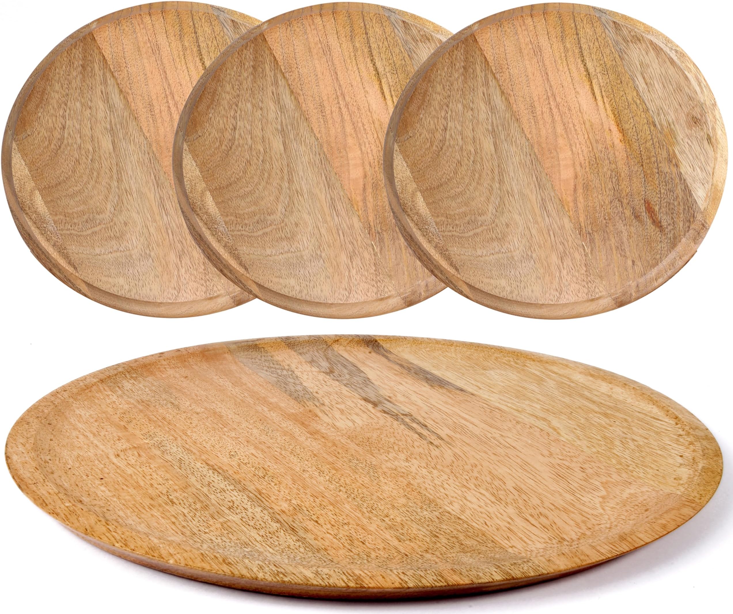 Amazon.com | EDHAS Acacia Wood Set of 4 Platter Snack Server, Charger ...