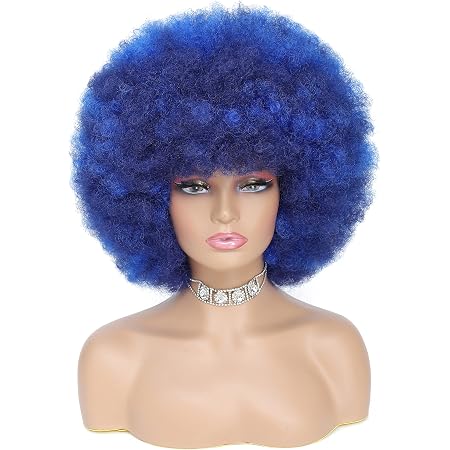 Amazon.com : Afro Wig - Soft 70s Afro Wig For Women Blue Afro Kinky ...