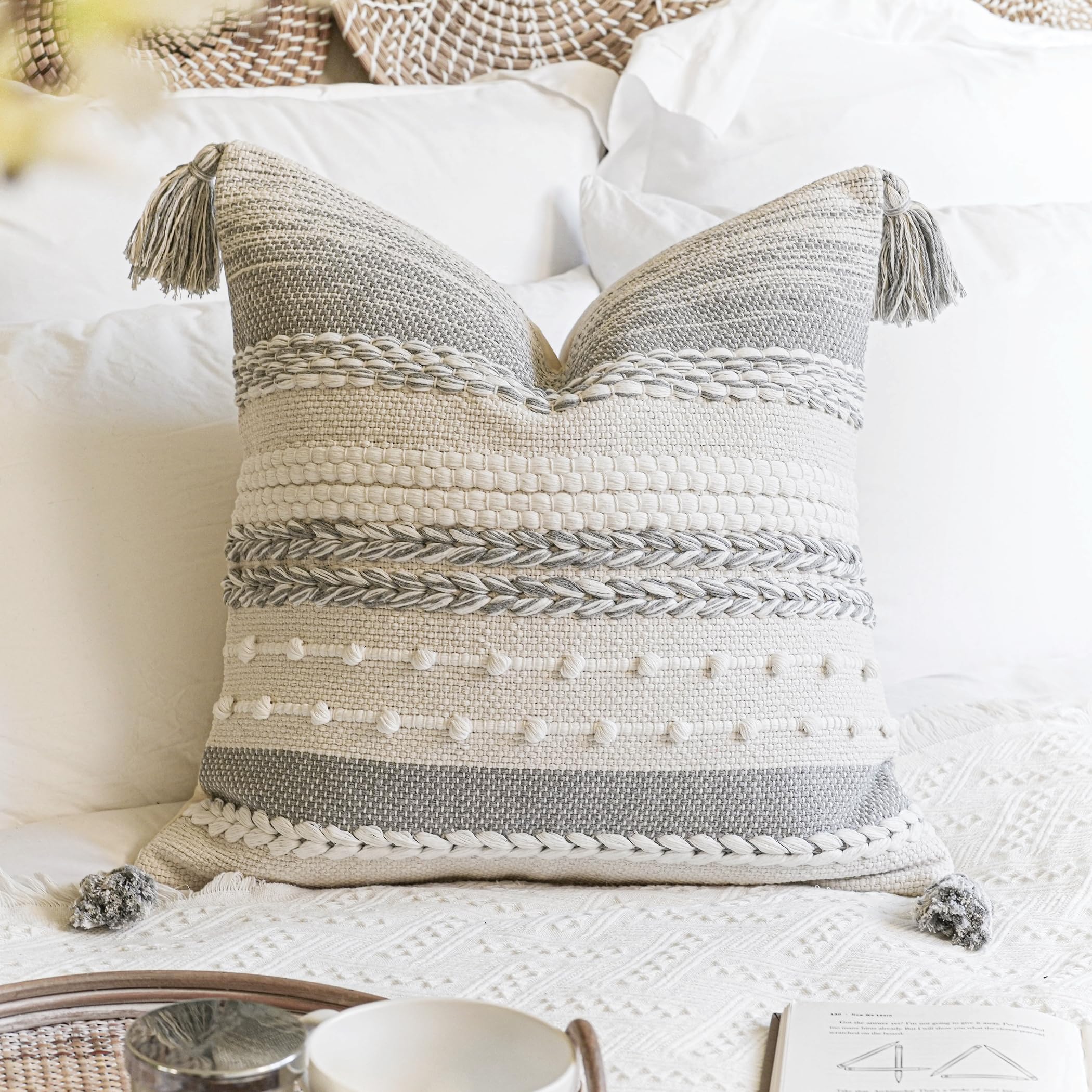 Amazon.com: BlissBlush Gray Boho Decorative Throw Pillow Cover 20x20 ...