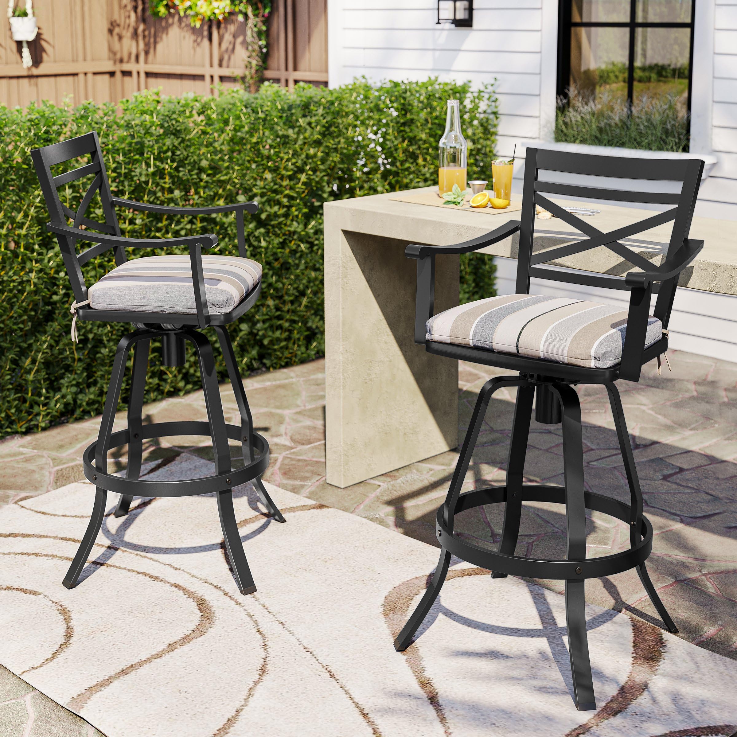 Amazon.com: Pellebant Swivel Outdoor Bar Stools Set of 2, Patio Bar ...