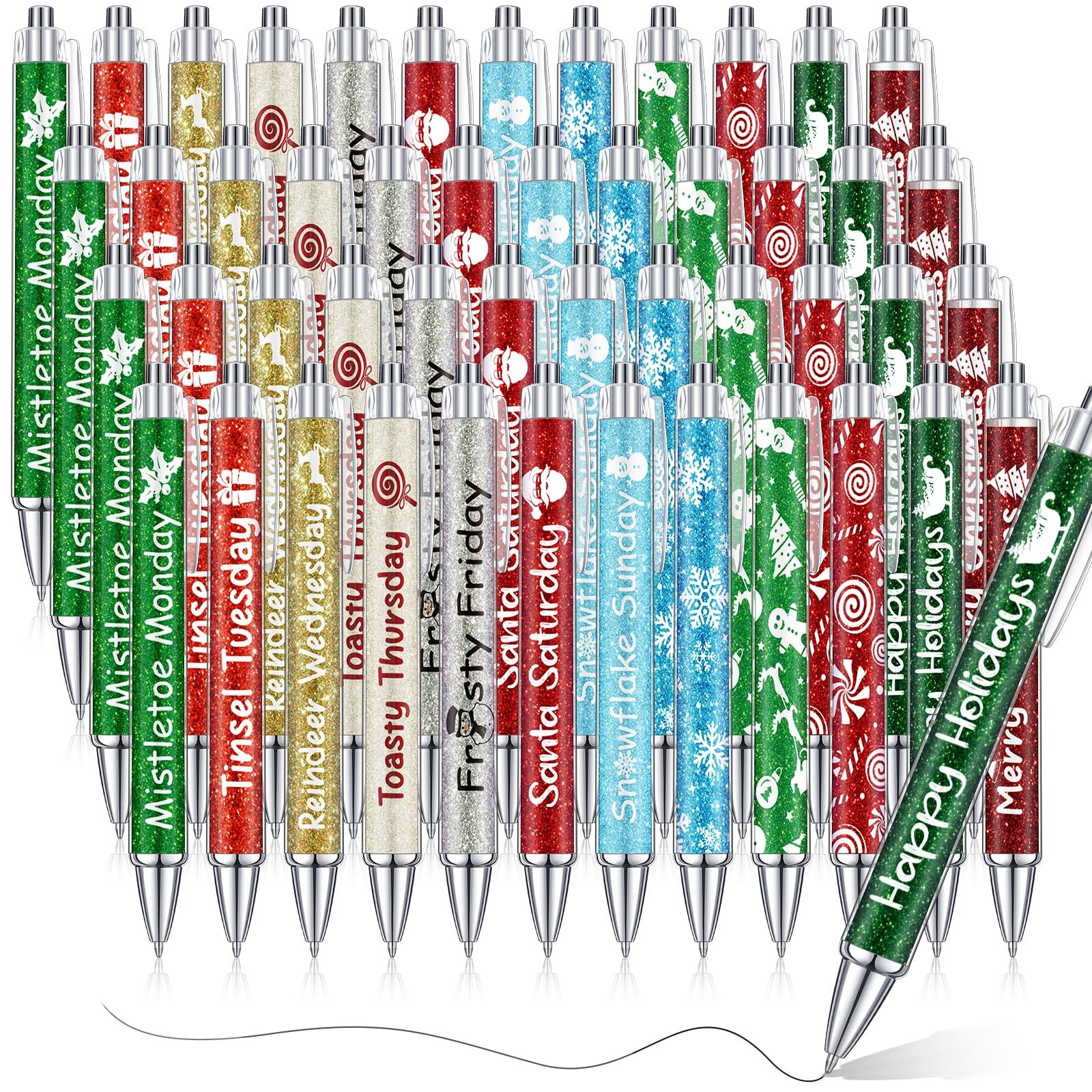 Amazon.com : Cholemy 48 Pieces Christmas Pens Bulk Christmas Party ...