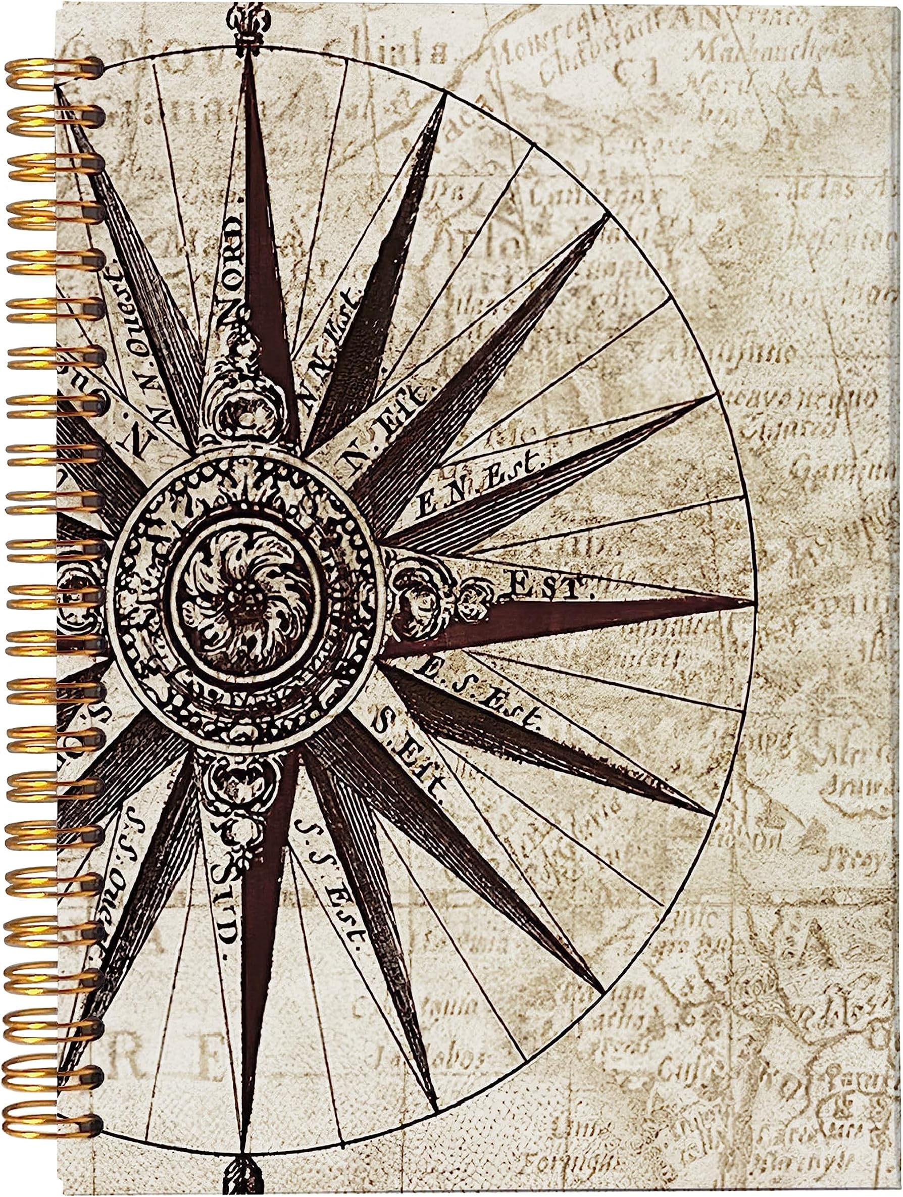 Amazon.com : NEGIGA Vintage Map Compass Lined Spiral Journal Notebook 8 ...