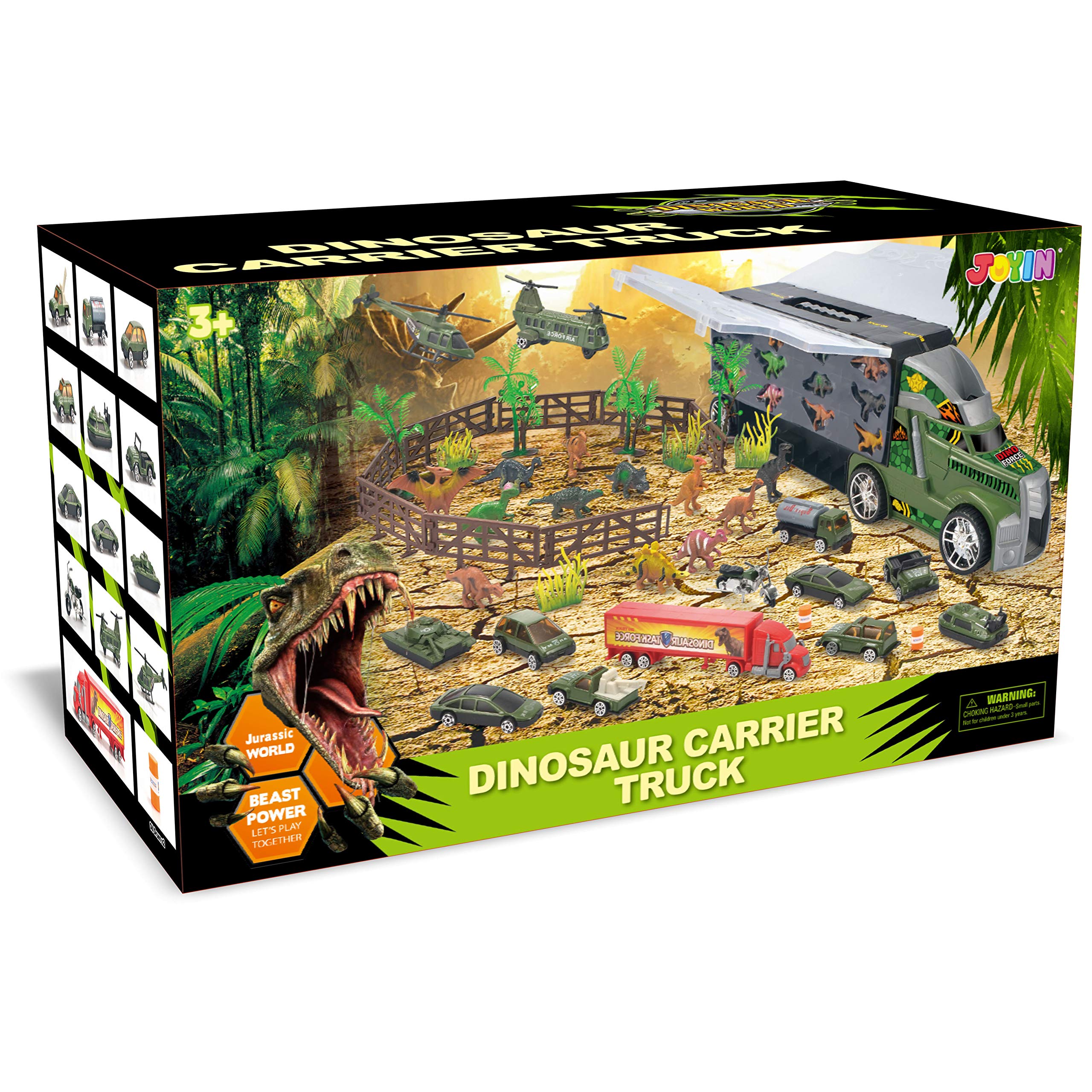 JOYIN Dinosaur Carrier Truck with 12 Dinosaurs and 13 Vehicles Dino ...
