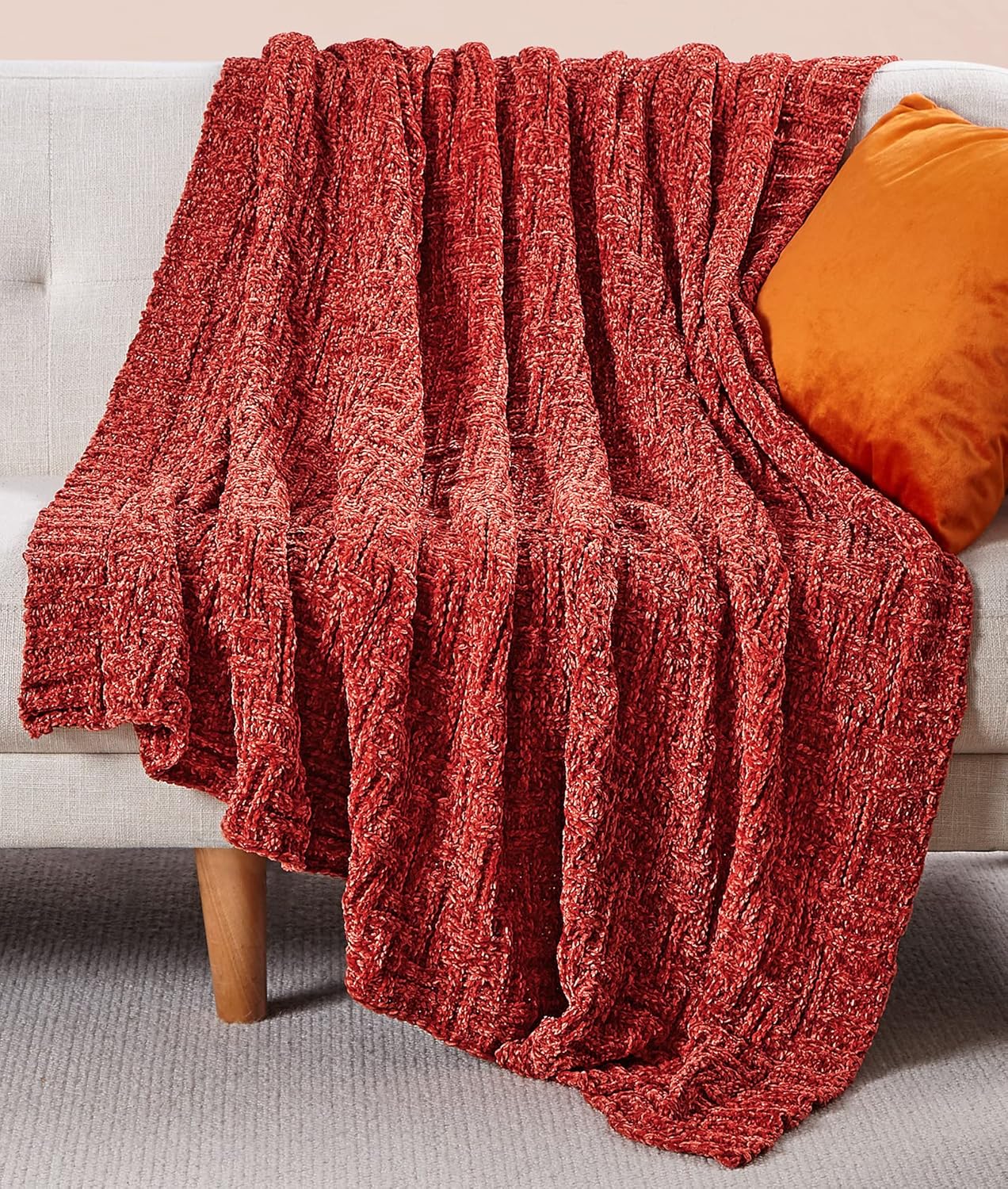 Amazon.com: Milvowoc Rust Chenille Knitted Throw Blanket, 60" x 80 ...