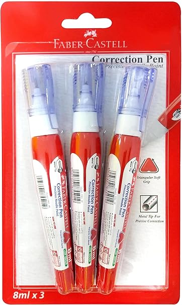 Faber-Castell Correction Pen Metal Tip 8ml 3 Pcs, Metal tip for precise ...