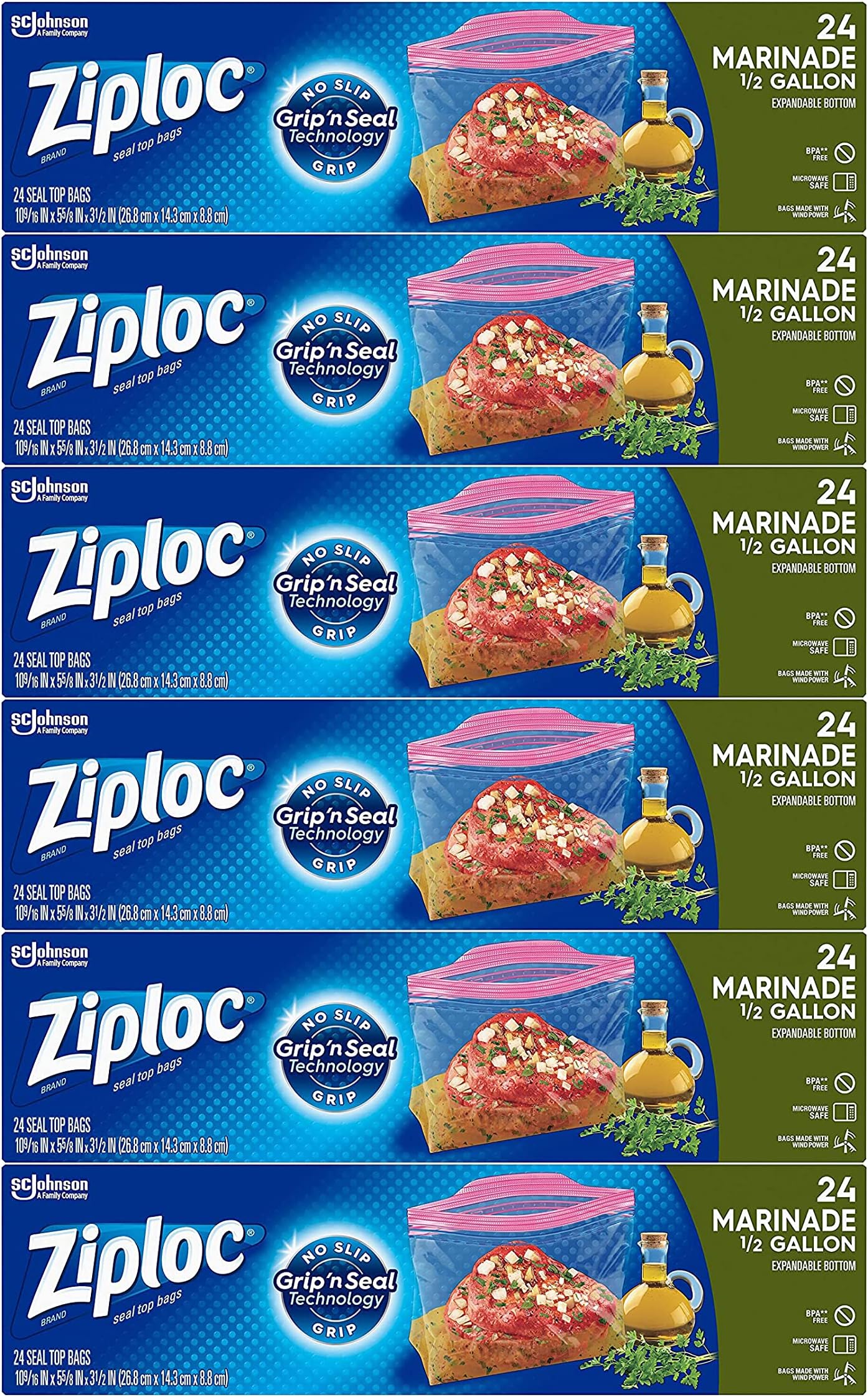 Amazon.com: Ziploc Marinade Expandable Bottom Bags, 1/2 Gallon 24 ea ...