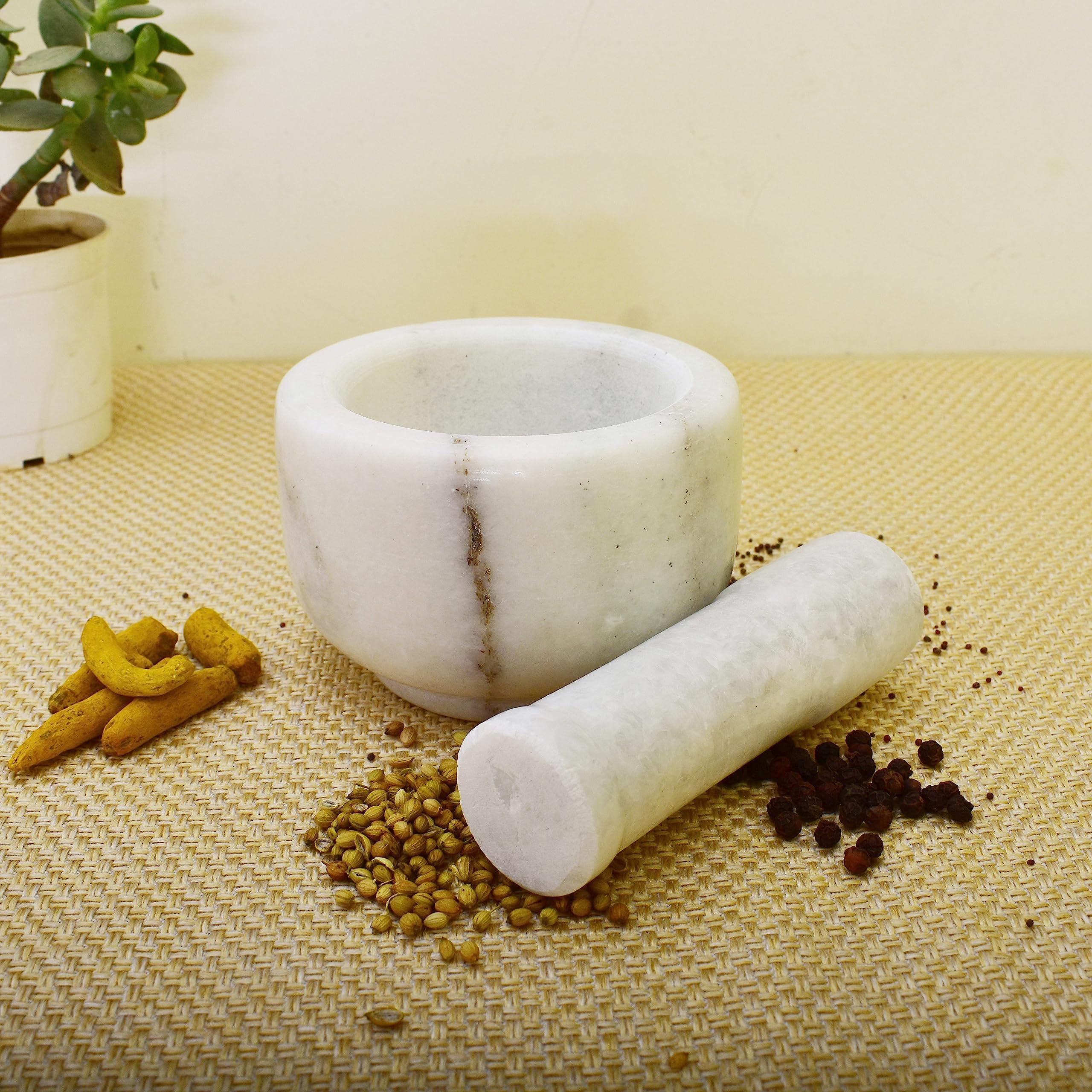 KunhaR Natural White Marble Mortar and Pestle Set, Imam Dasta, Ohkli ...