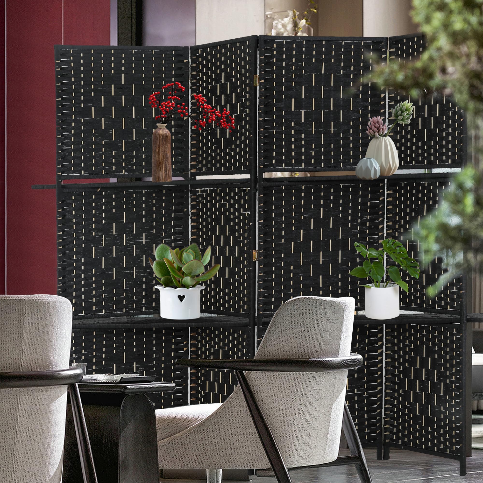 Room Divider 4 Panel Room Screen Divider Wooden Screen Folding Portable ...