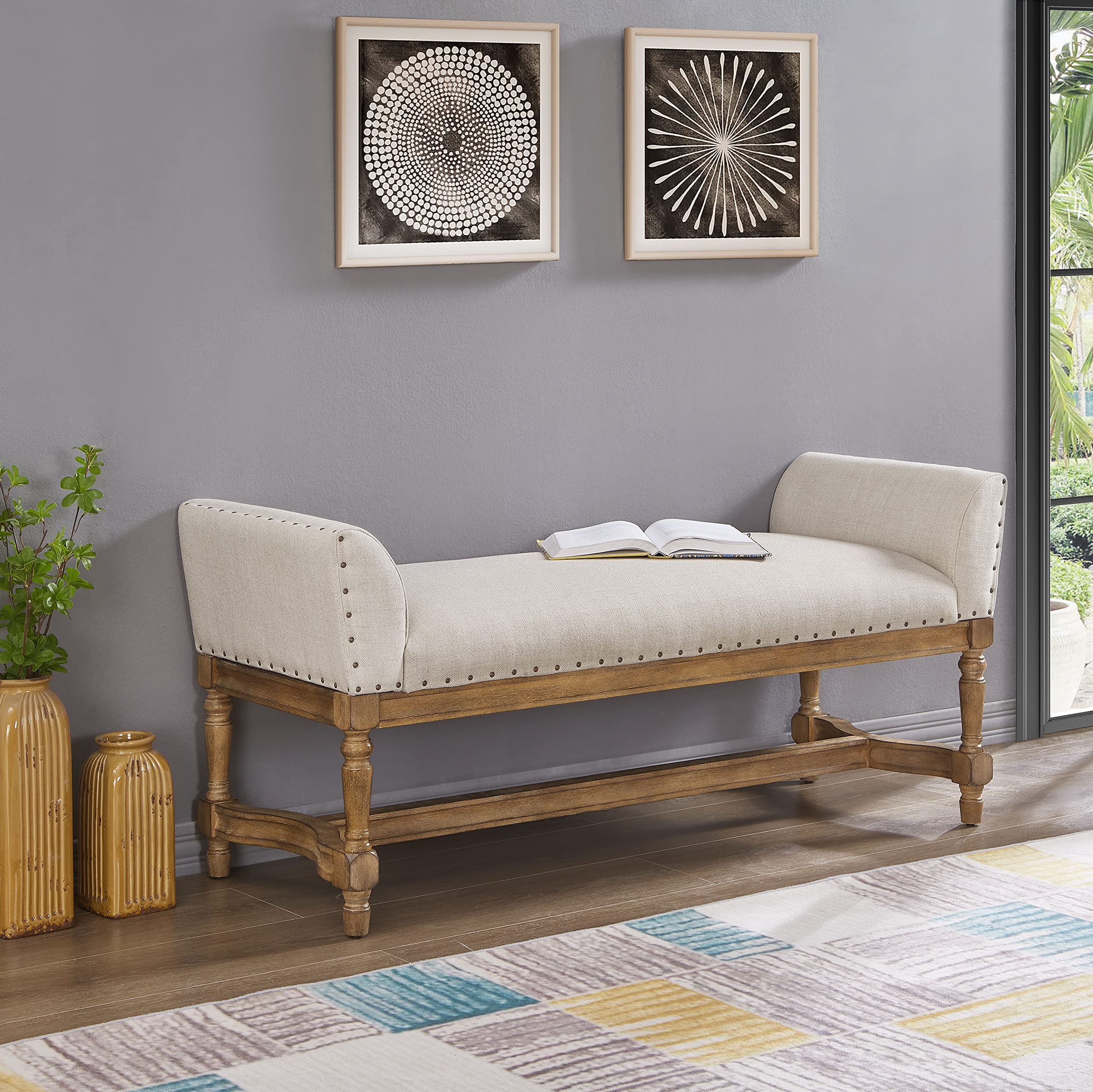 Snapklik.com : Ball & Cast Mid-Century Upholstered Bench Vintage Flared ...