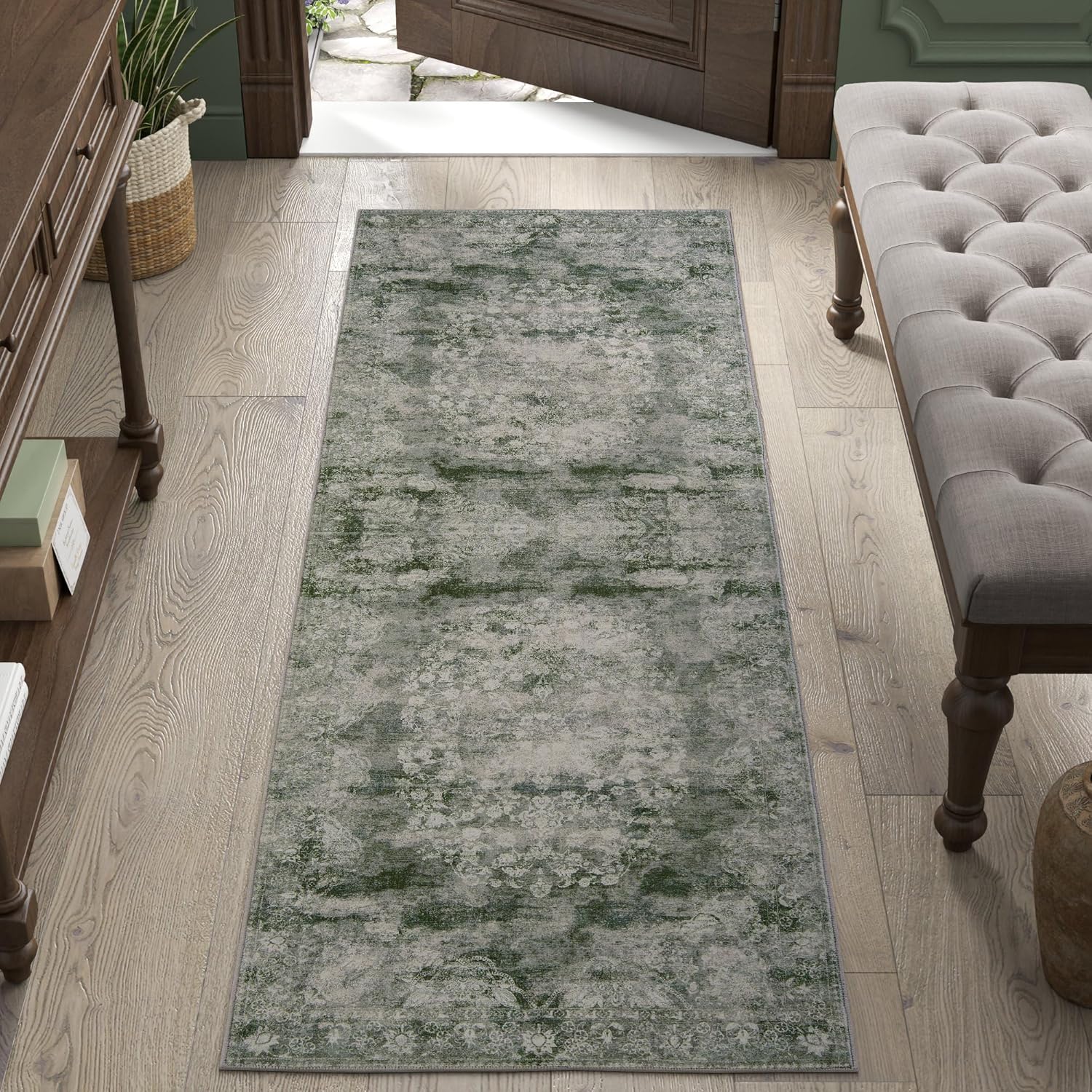 Amazon.com: jinchan Green Runner Rug 2x6 - Vintage Floral Machine ...