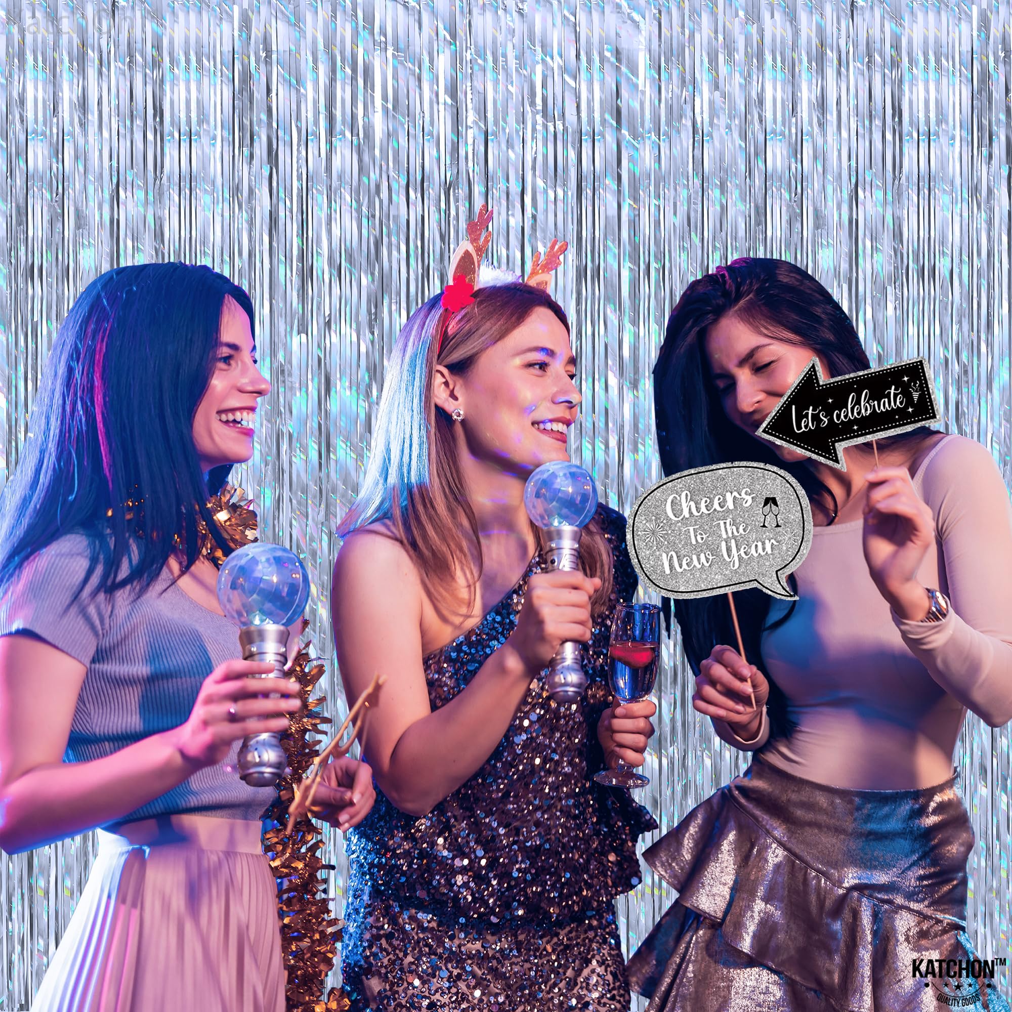 Snapklik.com : KatchOn, Holographic Silver Streamer Backdrop
