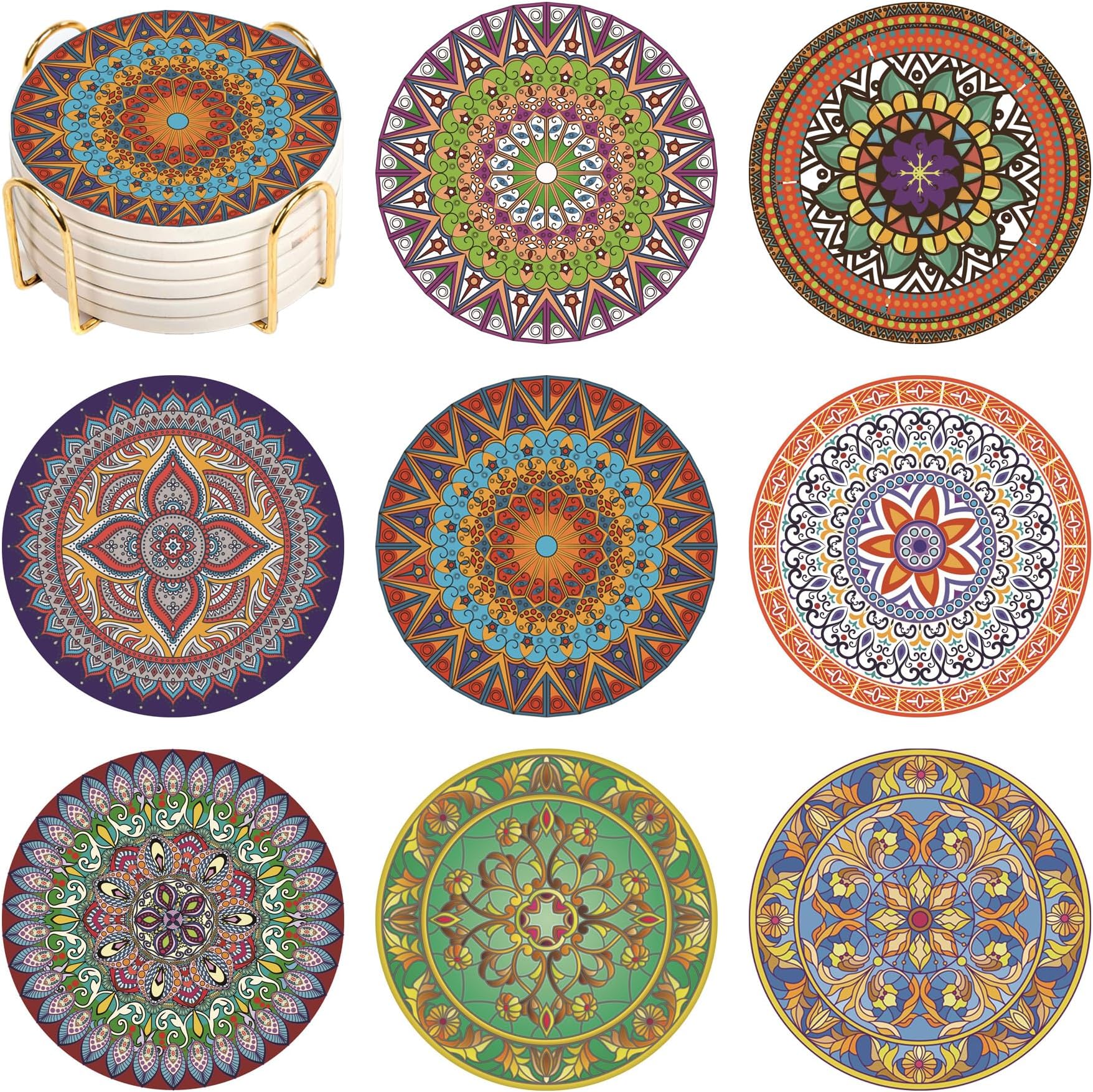Amazon.com: Drink Coasters Set of 8 with Holder, Boho Ceramic Coaster ...