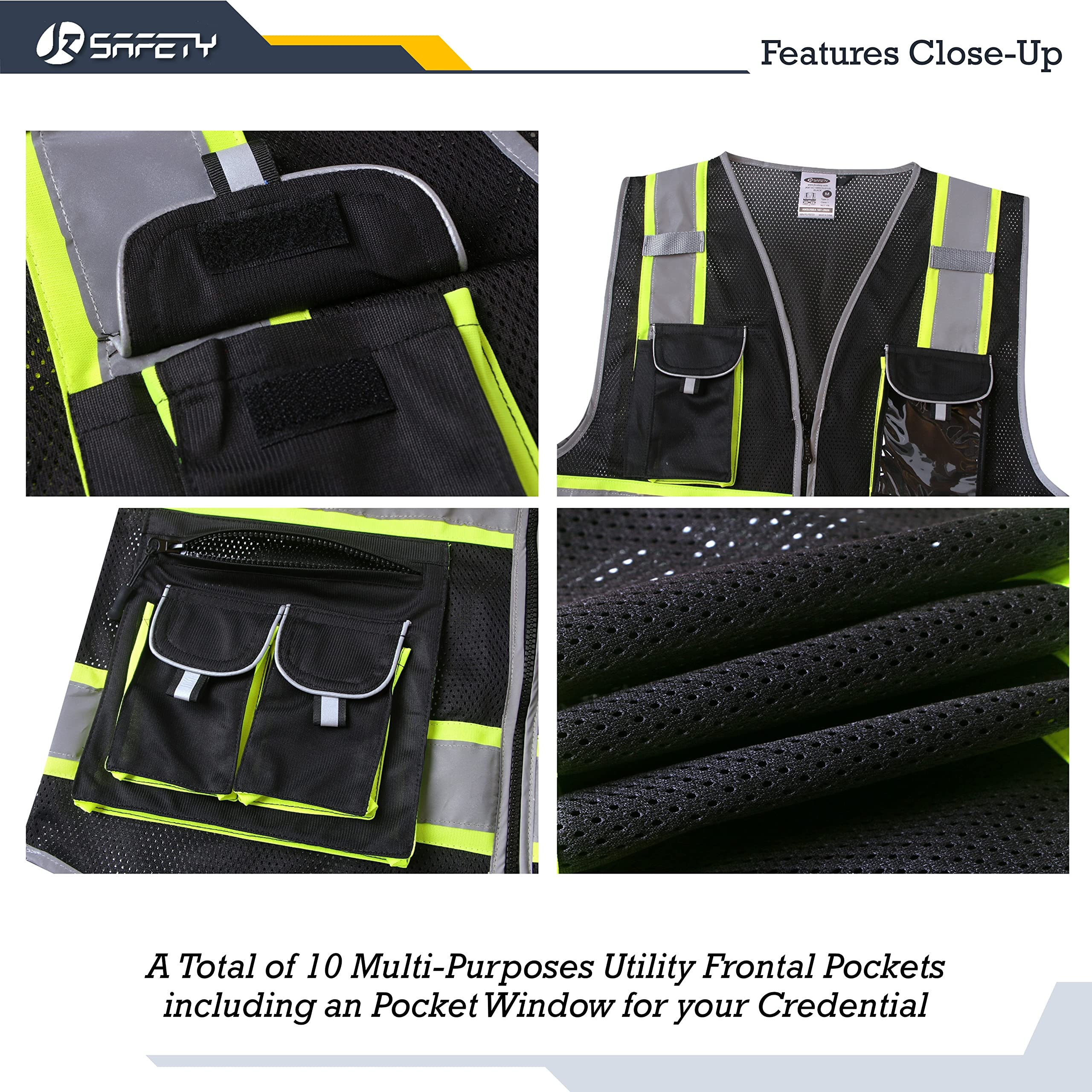 Snapklik.com : JKSafety 10 Pockets Hi-Vis Neon Color Frontal Zipper ...