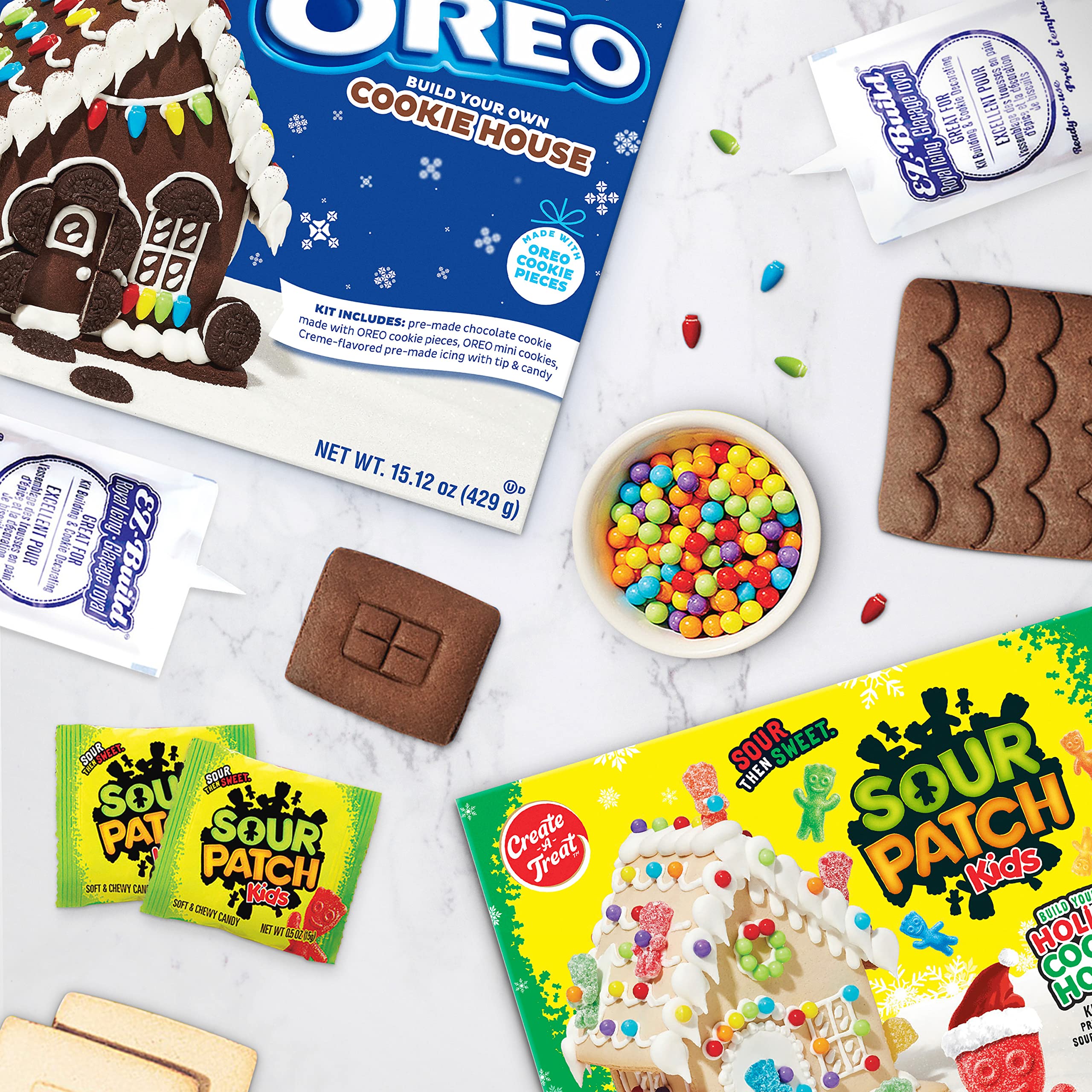 Oreo Create-A-Treat Holiday Cookie House Kit and Sour Patch Kids ...