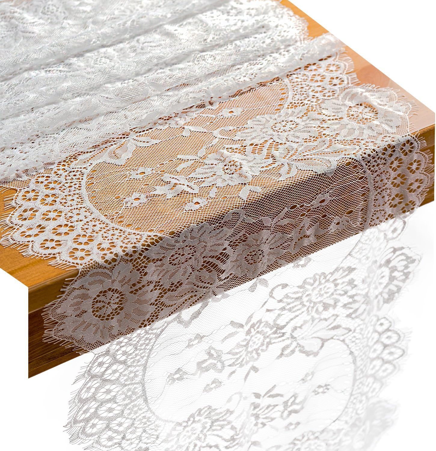 Amazon.com: crisky 14x120 Inch White Lace Table Runners with Rose ...