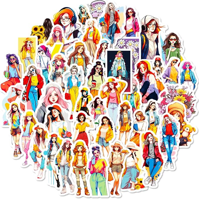 Amazon.com: 50pcs Fashion Girl Stickers Cute Girls People Journal ...