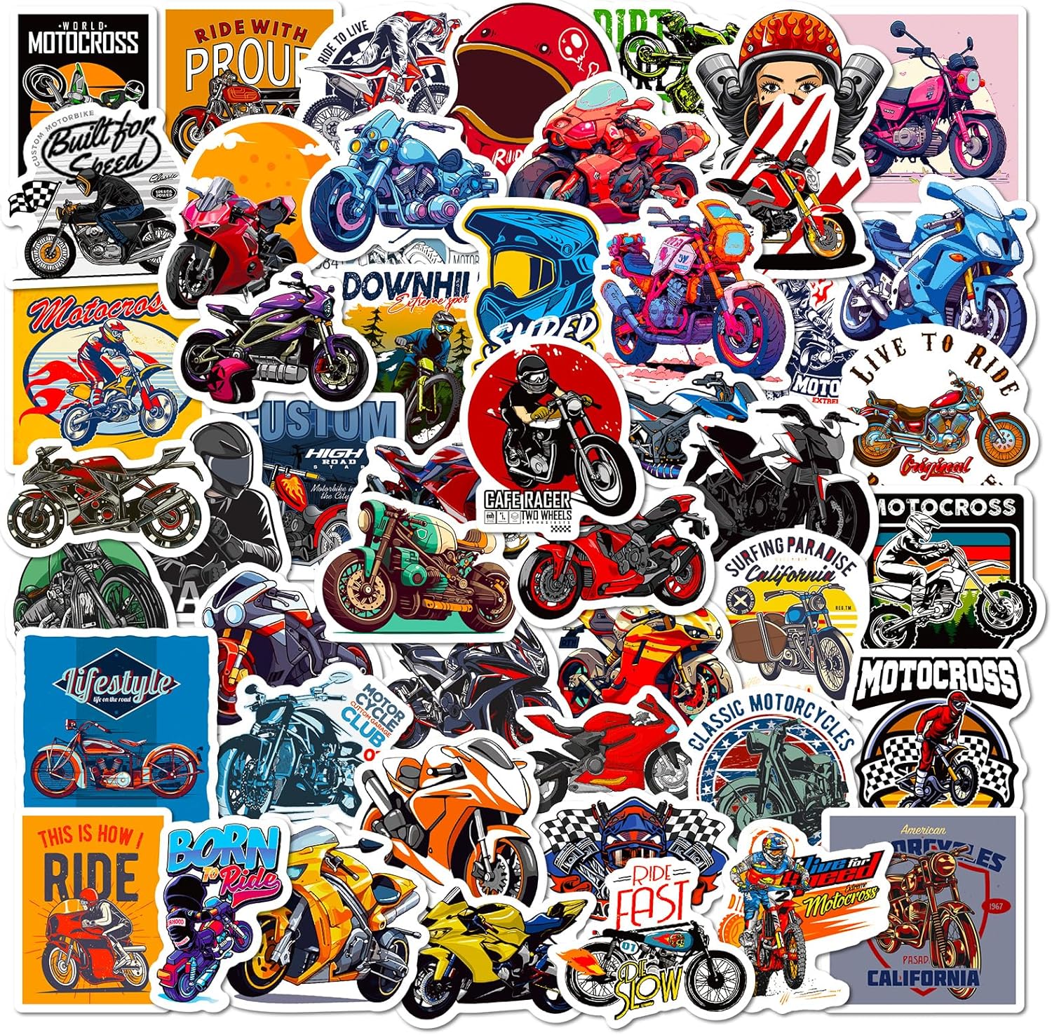 Amazon.com: DQQDFTF 50 Pcs Cool Motorcycle Stickers for Kids, Water ...