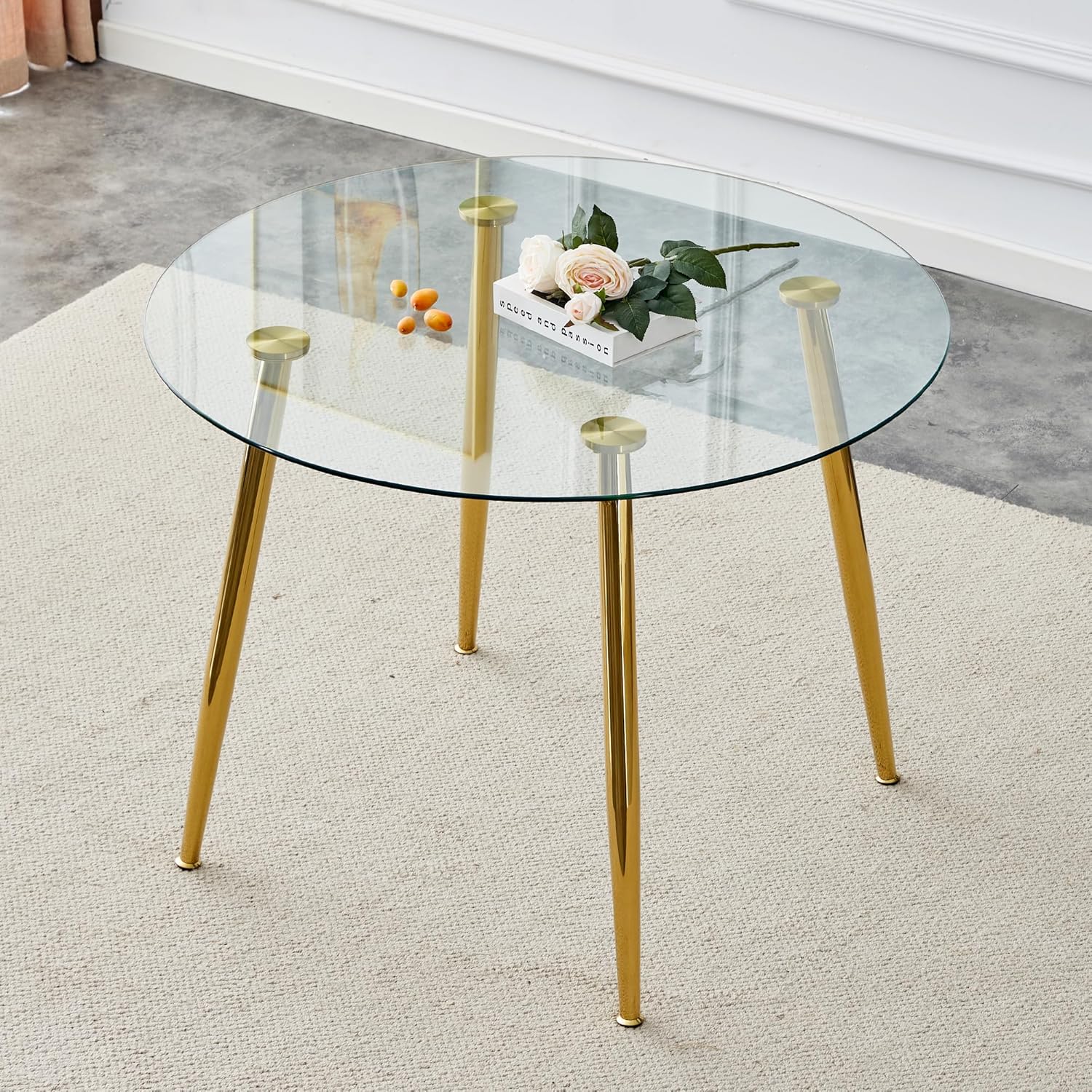 Amazon.com - gopop Round Glass Dining Table,Modern Round Kitchen Table ...