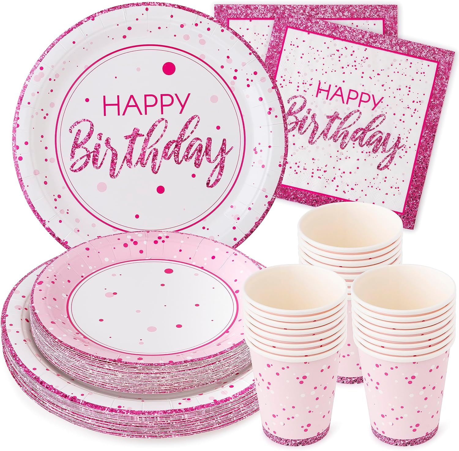 Royal Bluebonnet Hot Pink Birthday Plates - Set of 24 - 9 and 7 inch ...