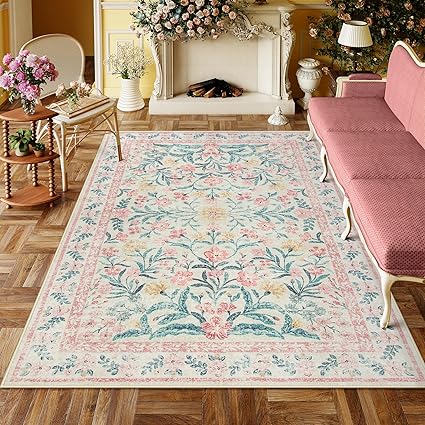 Amazon.com: Lahome Pink Washable Rugs for Bedroom Girls 6x9, Boho ...
