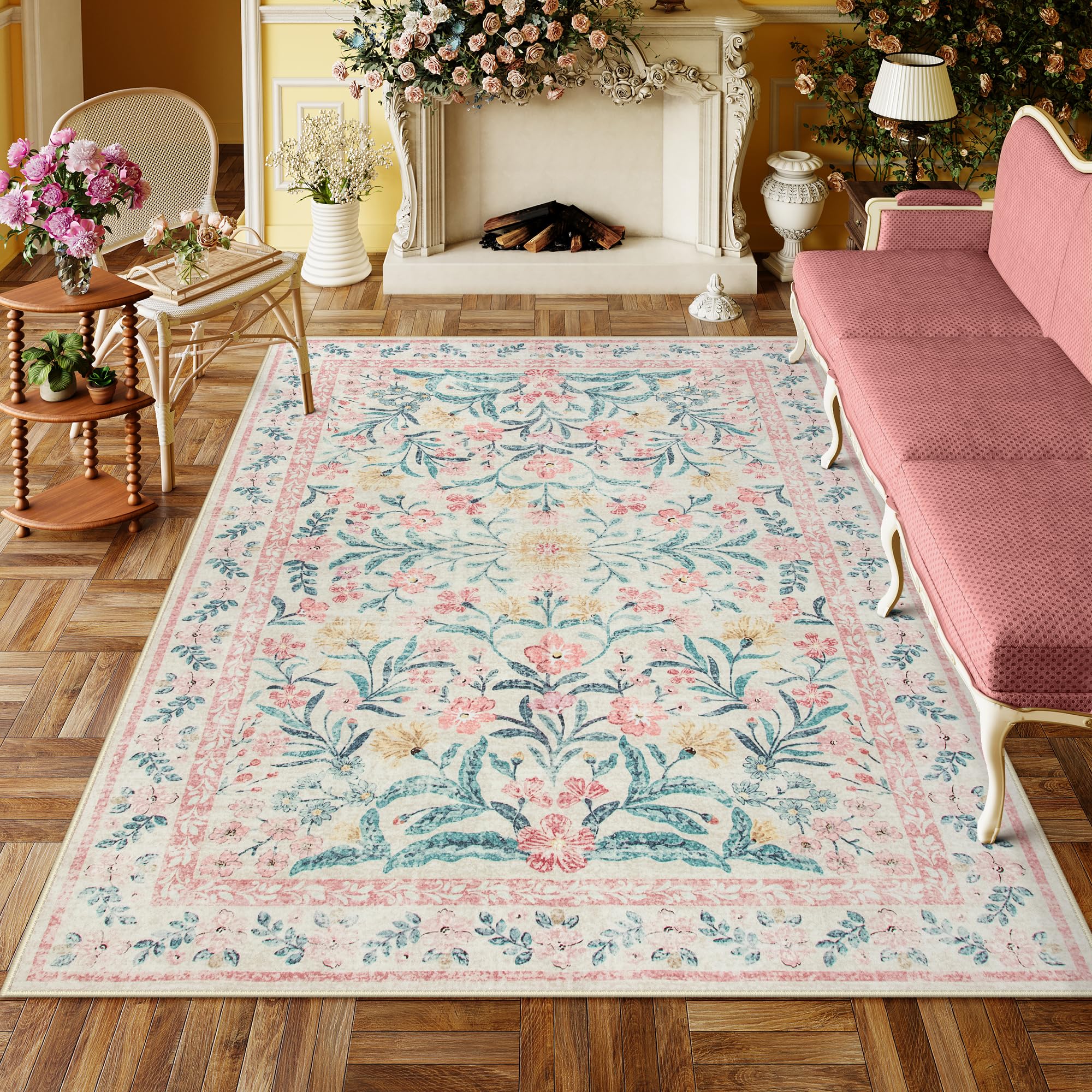Amazon.com: Lahome Pink Washable Rugs for Bedroom Girls 6x9, Boho ...