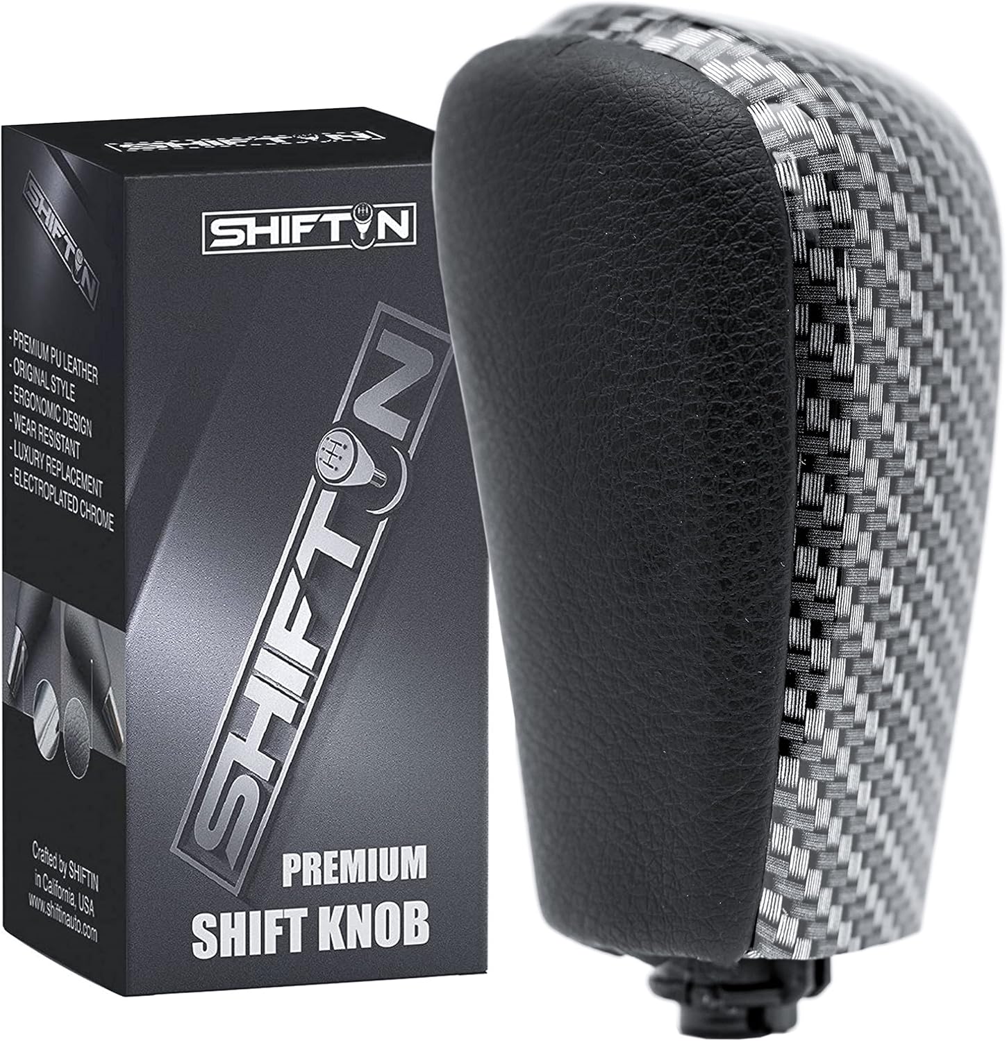 SHIFTIN Black Leather Carbon Fiber Gear Shift Knob India | Ubuy