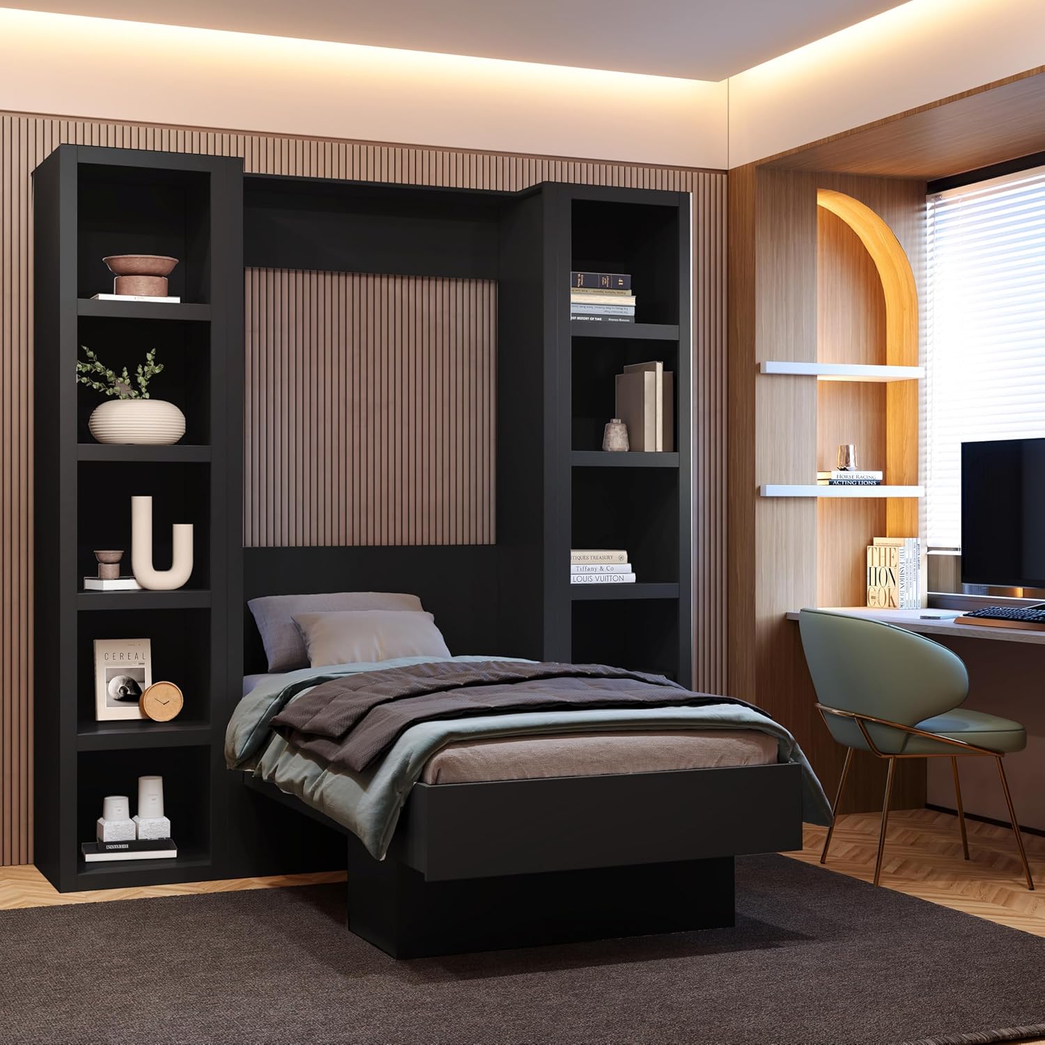 Amazon.com : Oakland Living Easy-Lift Twin Murphy Wall Bed in Black ...