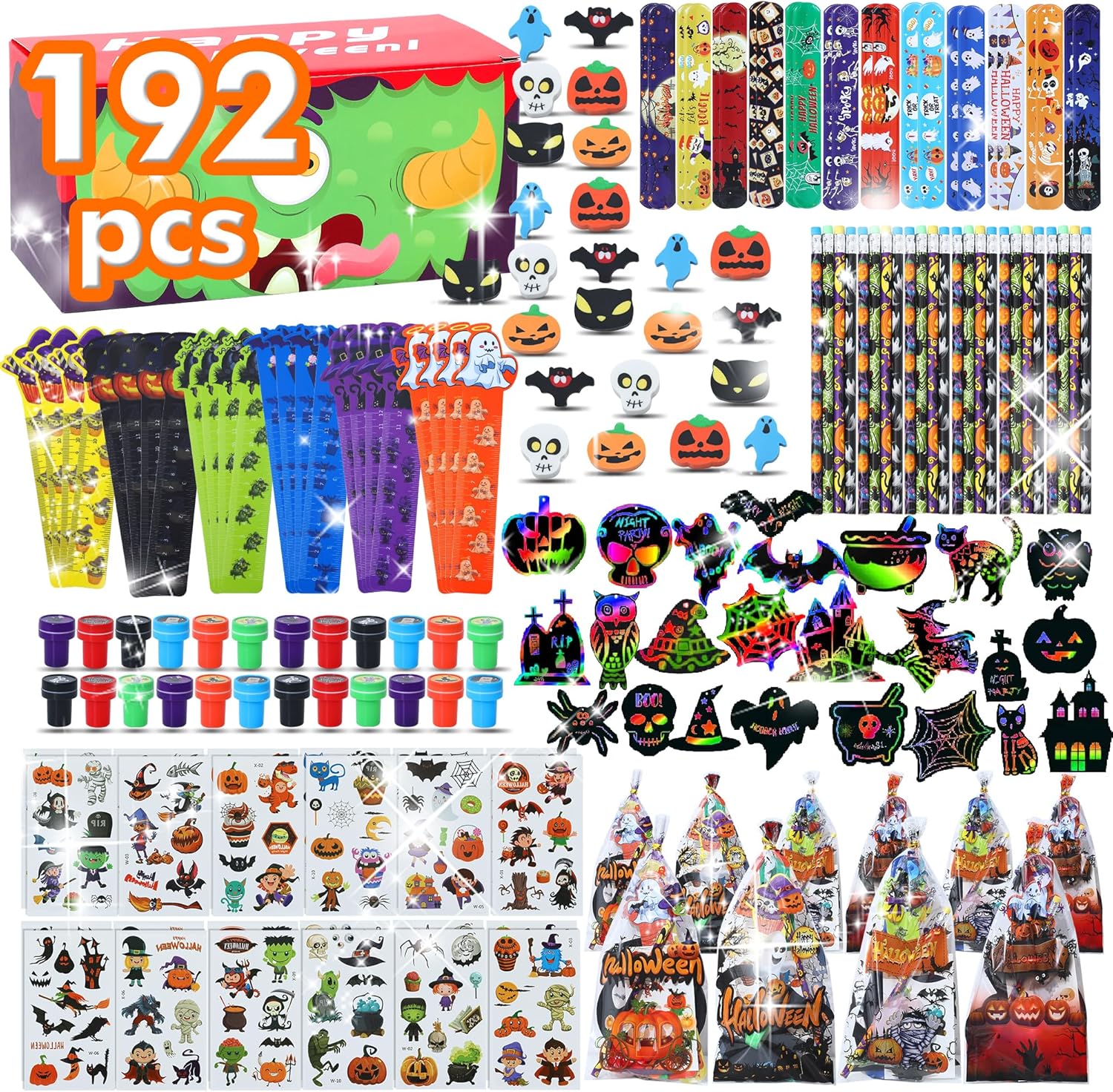 192Pcs Halloween Favors Stationery Gift Set, Trick or Treat Gifts for ...