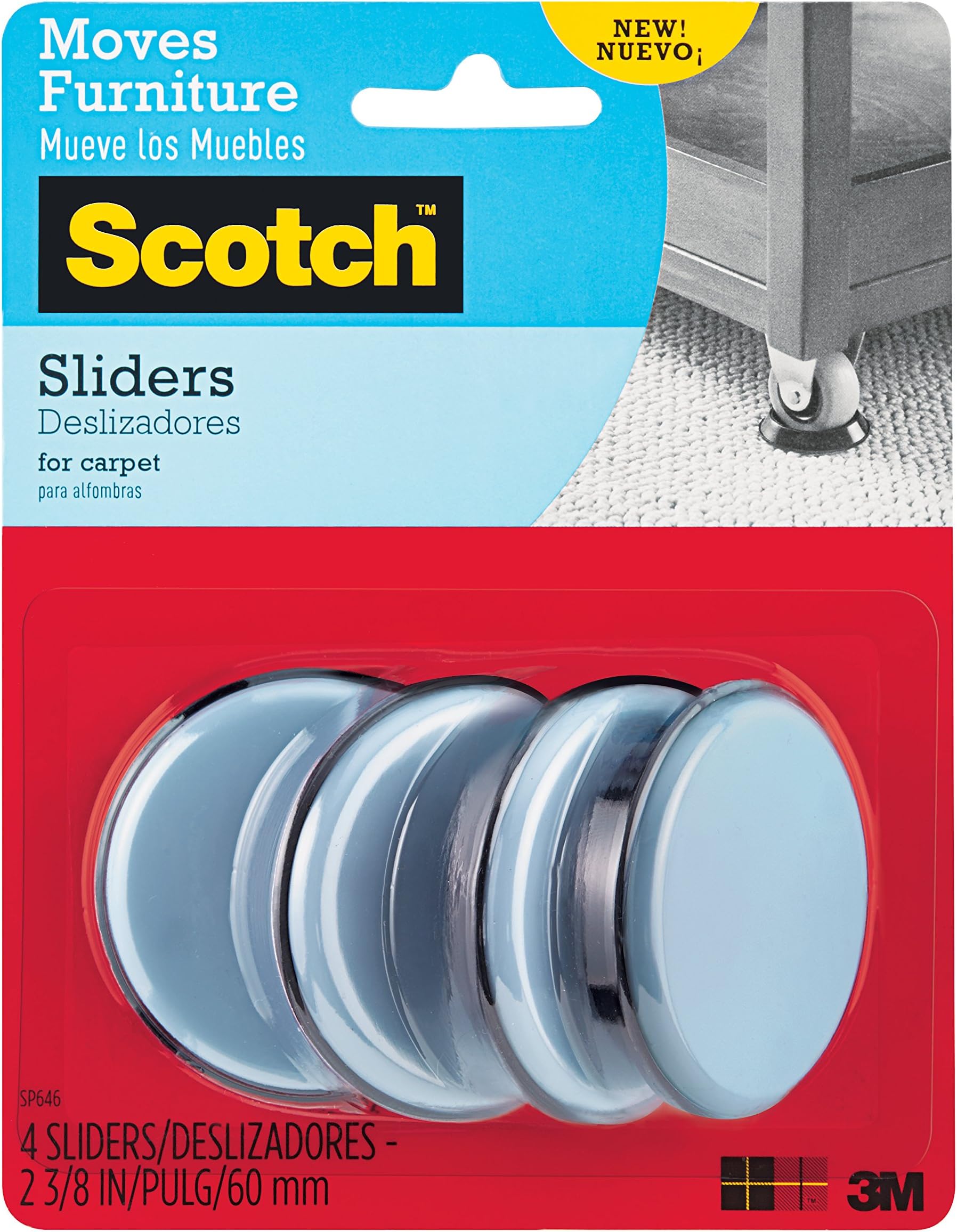 Scotch Reusable Sliders, Gray/Black, 2-3/8 in. Diameter, 4 Sliders/Pack ...
