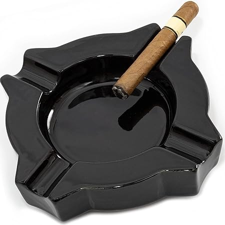 Amazon.com: Cigar Ashtray Large Ceramic Cigarettes Ash Tray Black ...