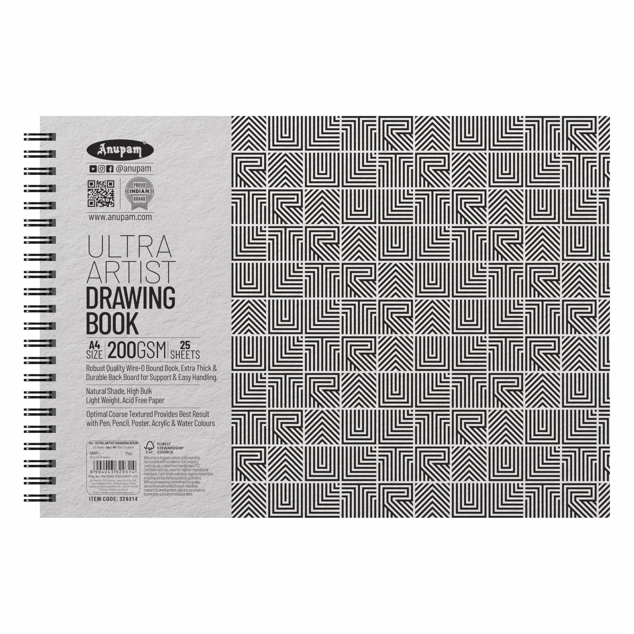 Anupam Ultra Artist Book A4 | Wiro Binding sketch book | Durable Acid ...