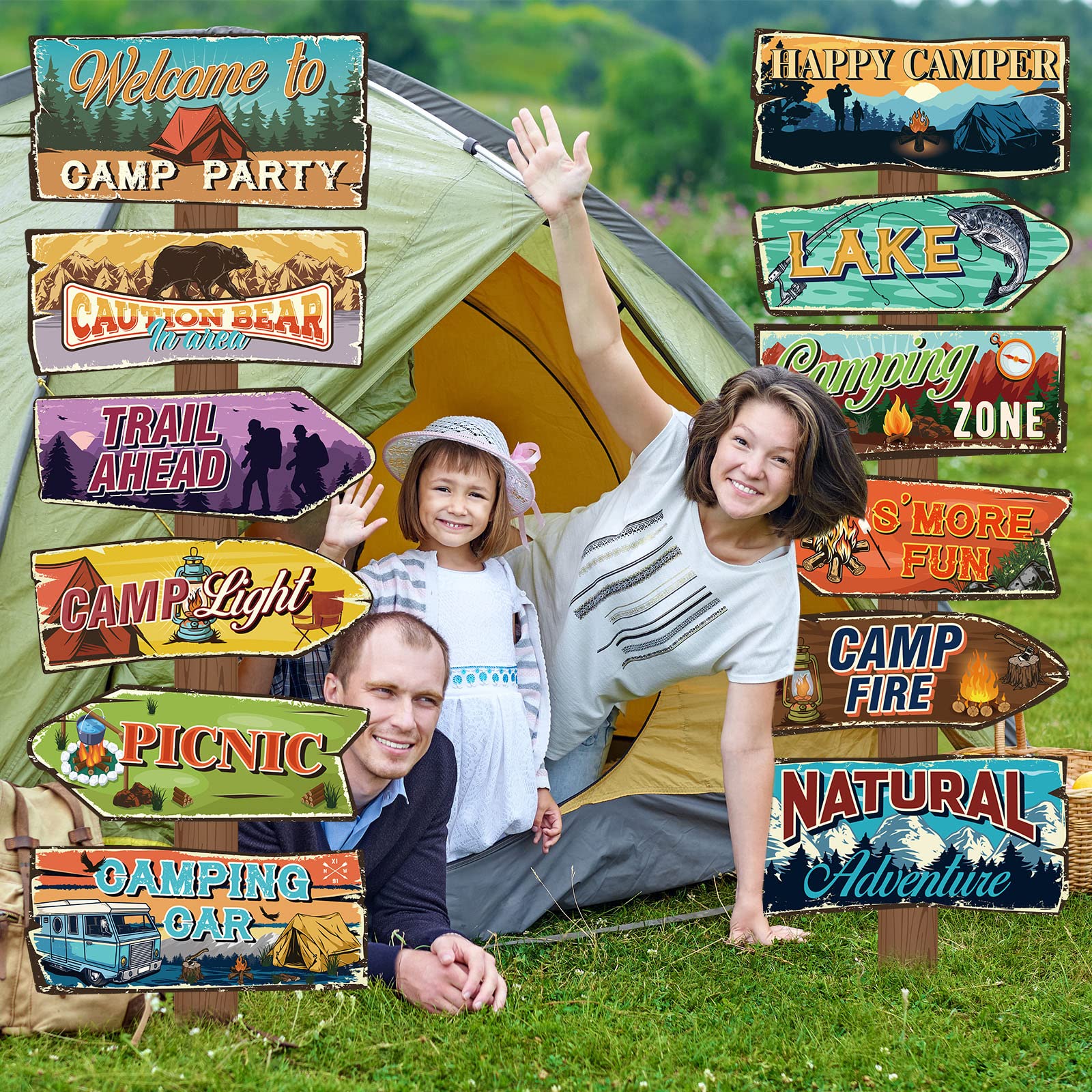 Snapklik.com : 24 Pcs Camping Party Sign Party Decor Camping Themed ...