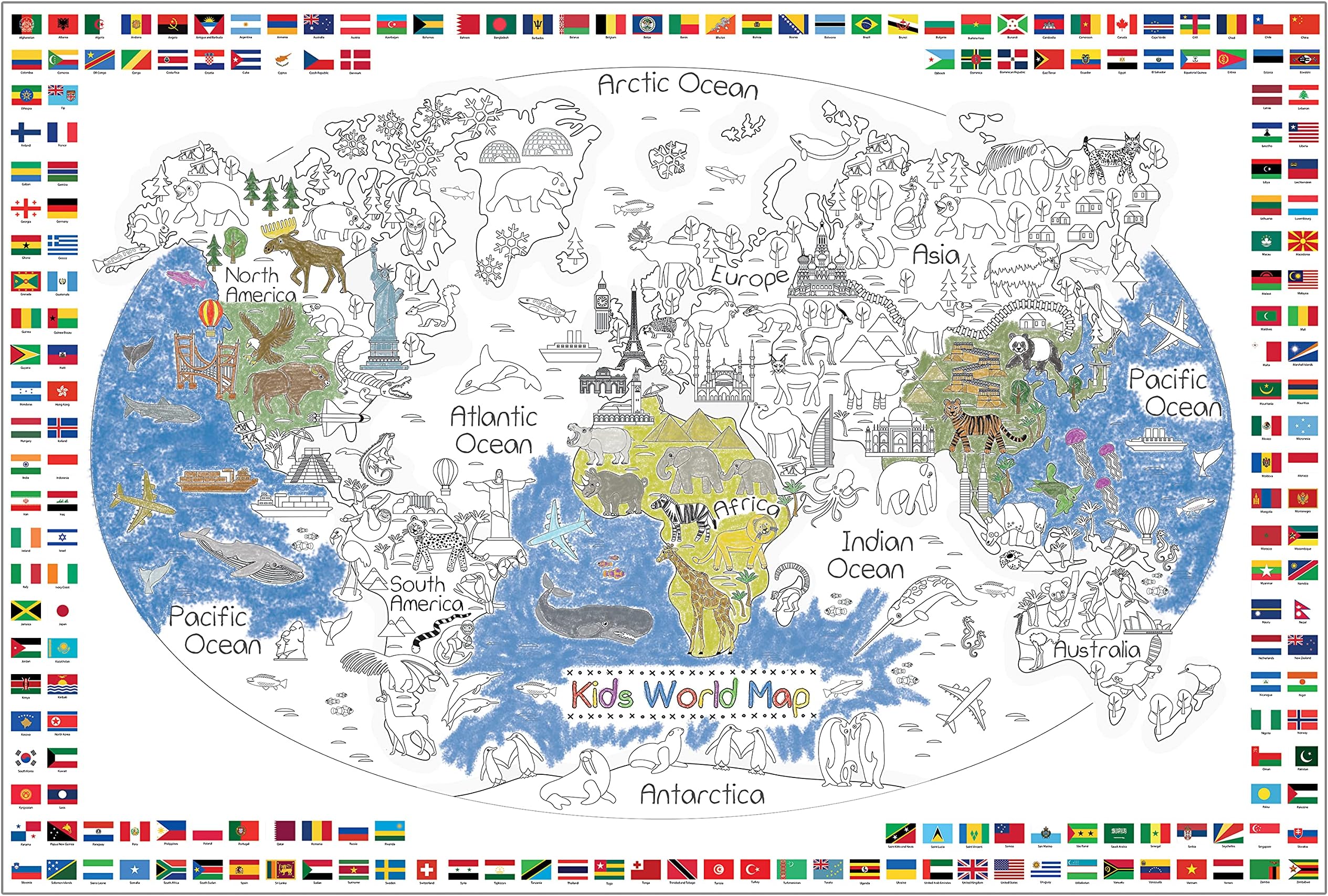 Amazon.com: Detailed World Coloring Map - Big - 27.75" x 16.25" Matte ...